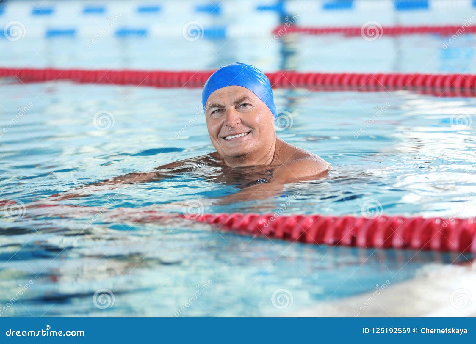 Sportive Senior Man in Indoor Pool Stock Image - Image of recreation ...