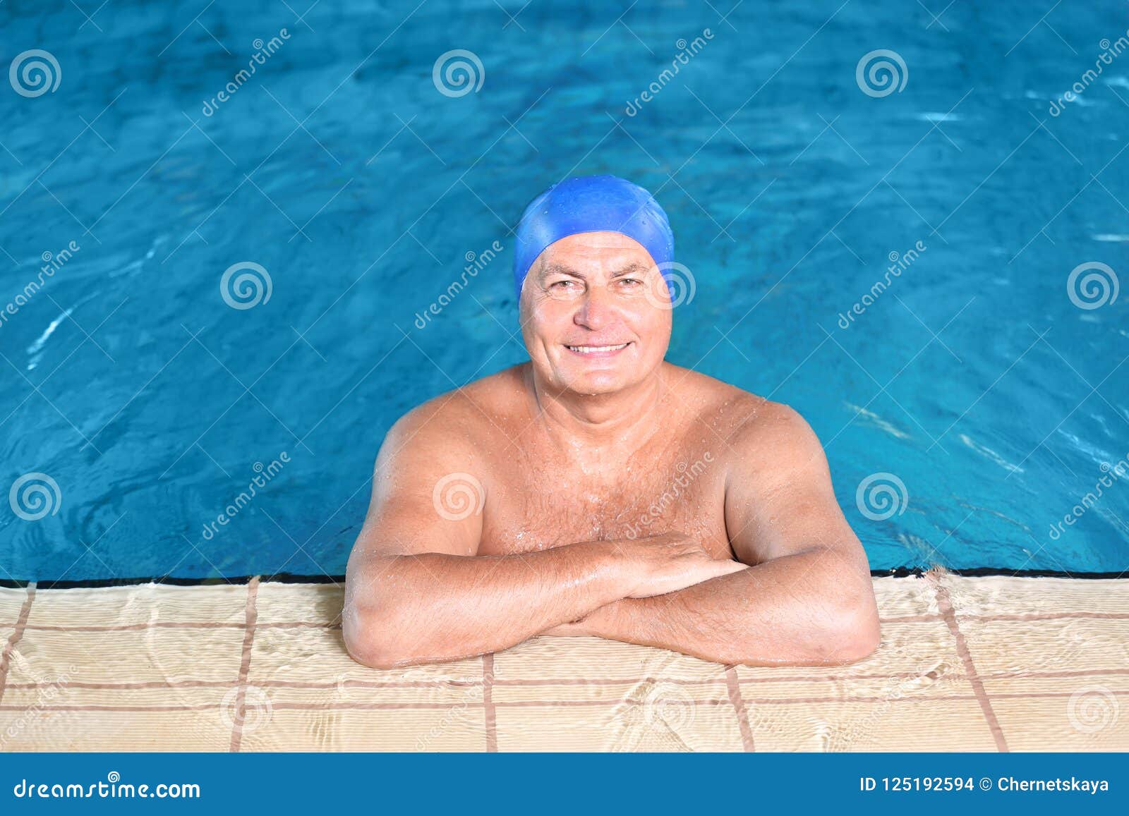 Sportive Senior Man in Indoor Pool Stock Photo - Image of resort ...