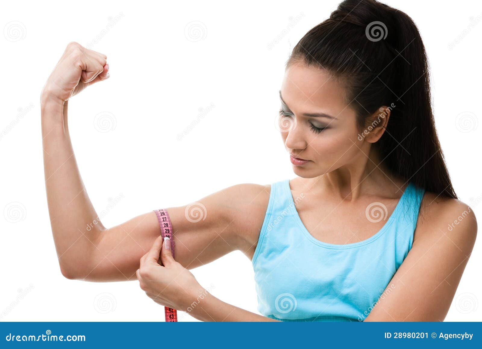 Sportive Woman Measures Her Bicep Stock Image - Image: 28980201