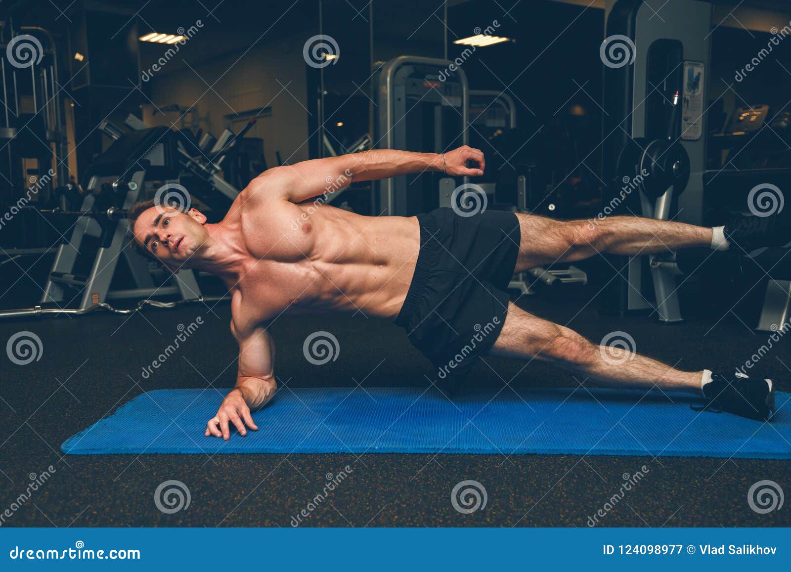 Sportive Young Man Doing Side Plank Stock Image - Image of physical ...