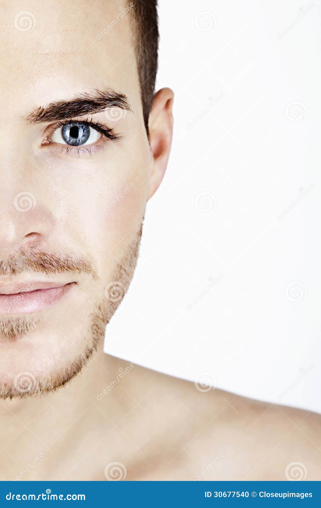 Sportive Young Man Isolated on White Half Face Stock Photo - Image of ...