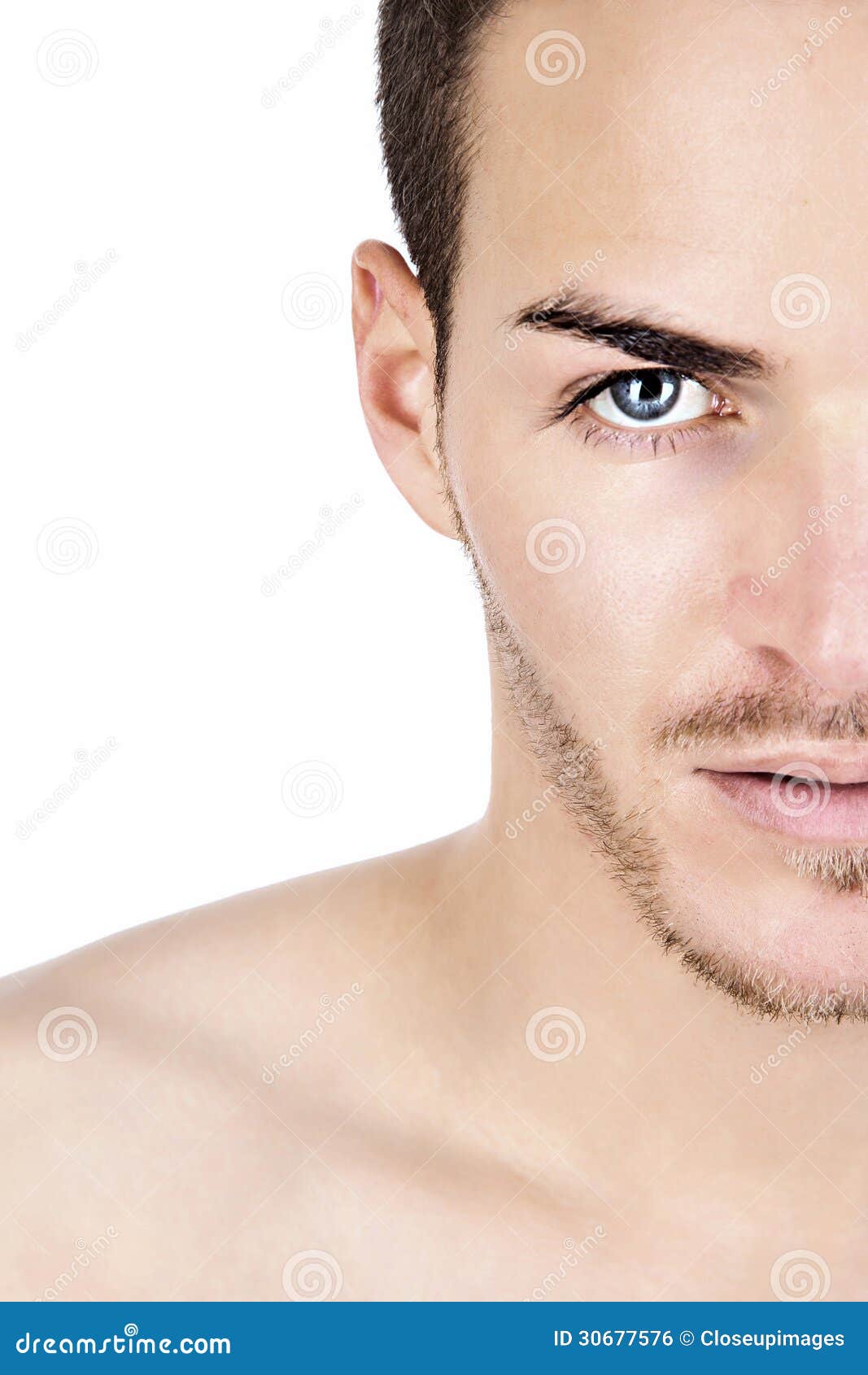 Sportive Young Man Isolated on White Half Face Stock Photo - Image of ...