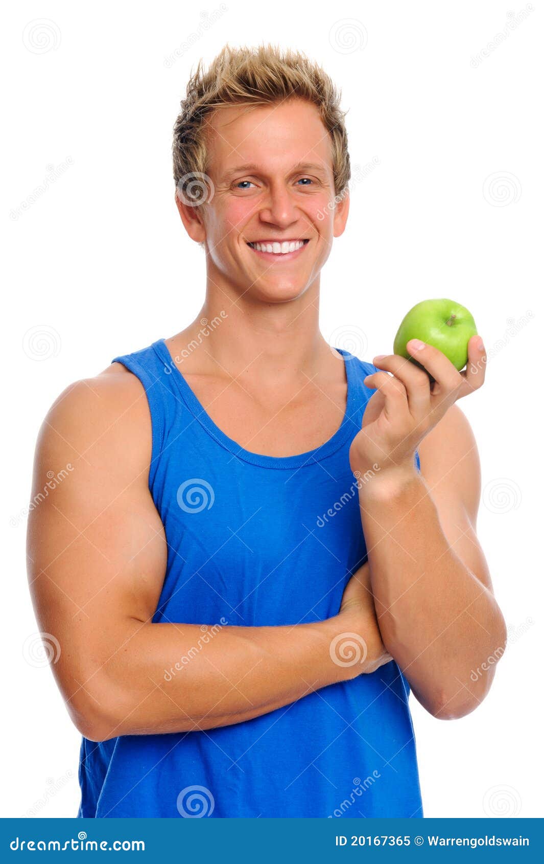 Sportlicher Mann mit Apfel stockbild. Bild von lächeln - 20167365