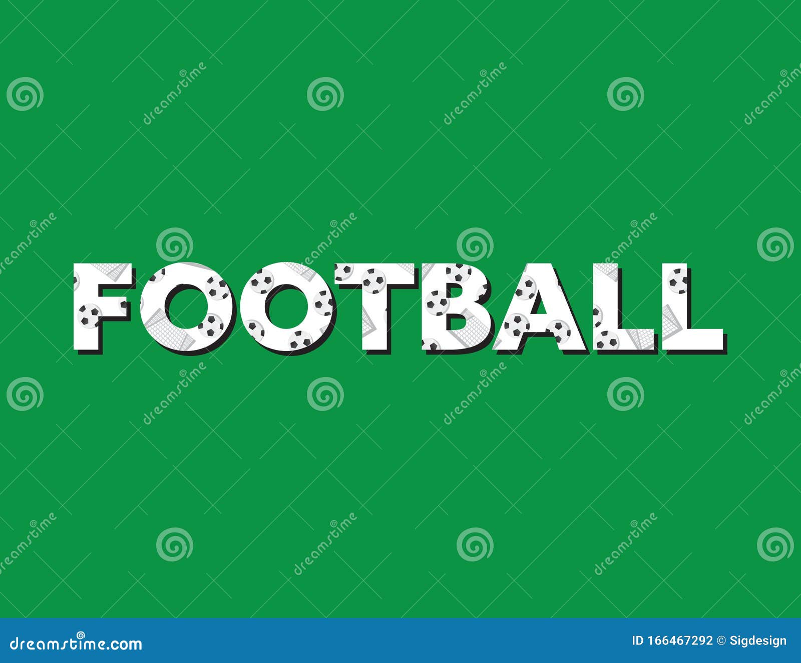 Football Word with Football Balls and Gates Pattern on Green Background ...