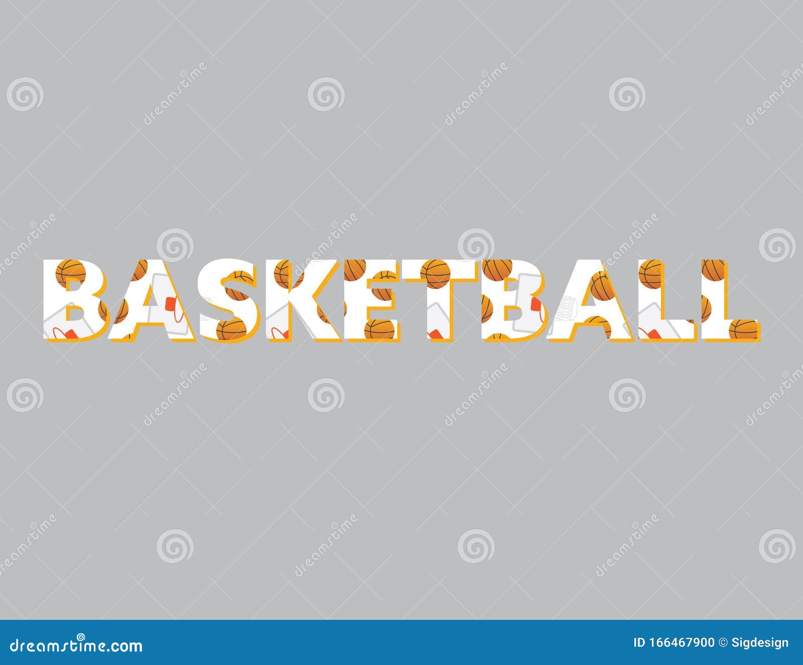 Basketball Word with Basketball Balls and Baskets Pattern on Gray ...