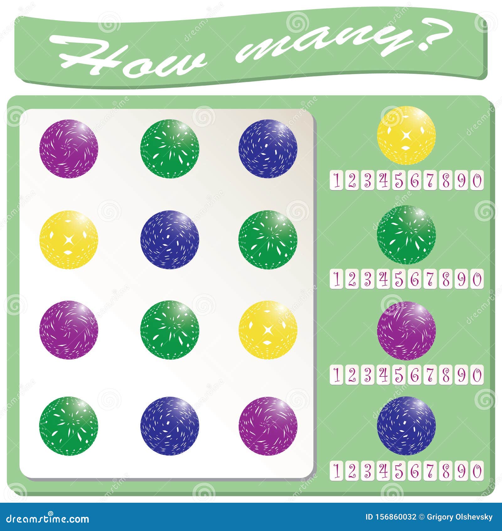 Sports Balls. Logical Task. Count and Mark the Number of Objects Stock ...