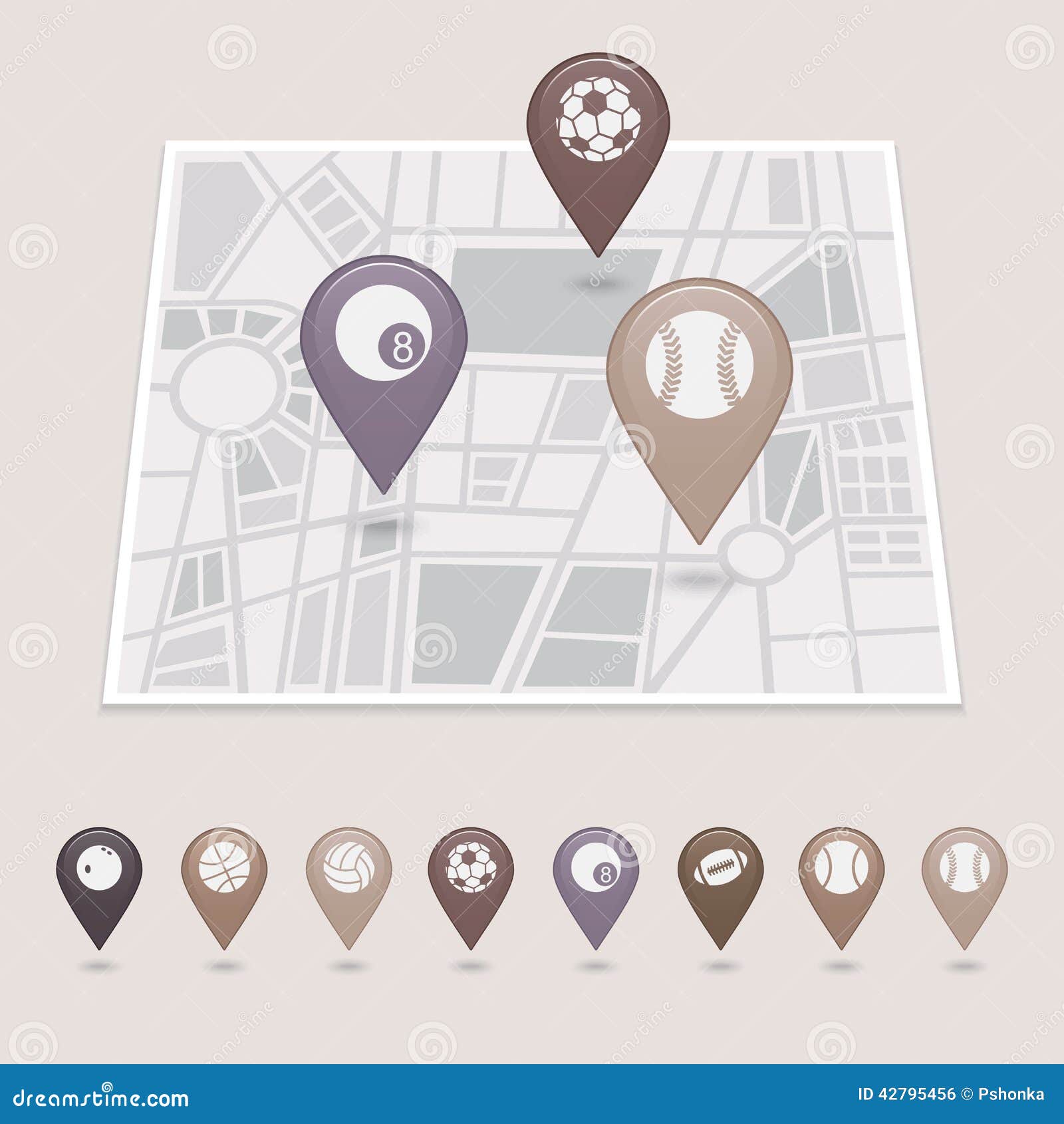 Sports Balls Mapping Pins Icons Stock Vector - Illustration of round ...
