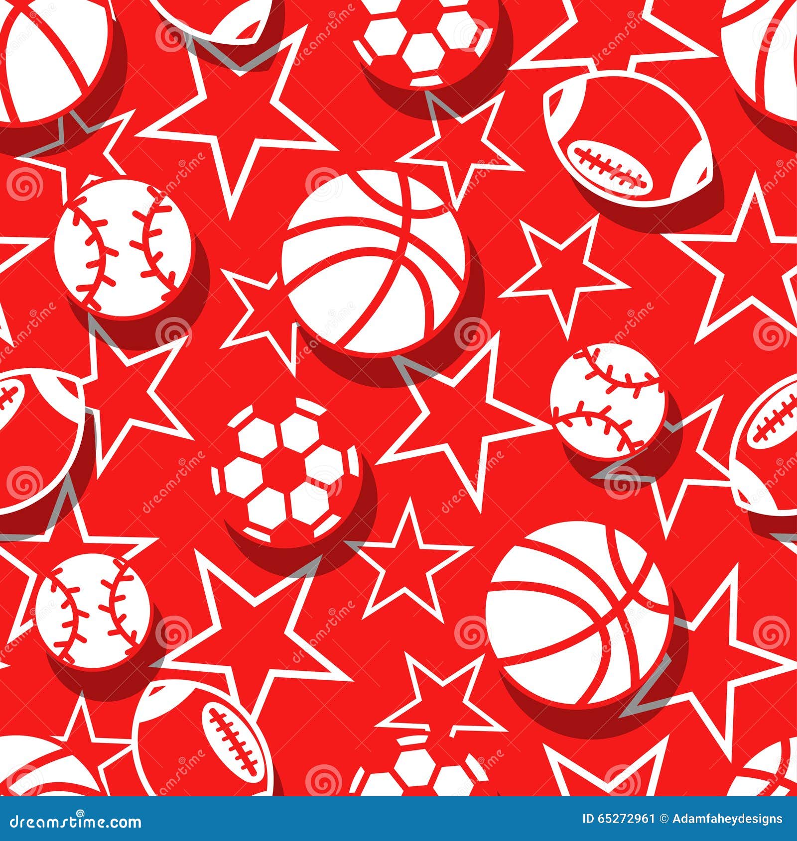 Sports Balls in Red and White Seamless Pattern Stock Vector ...