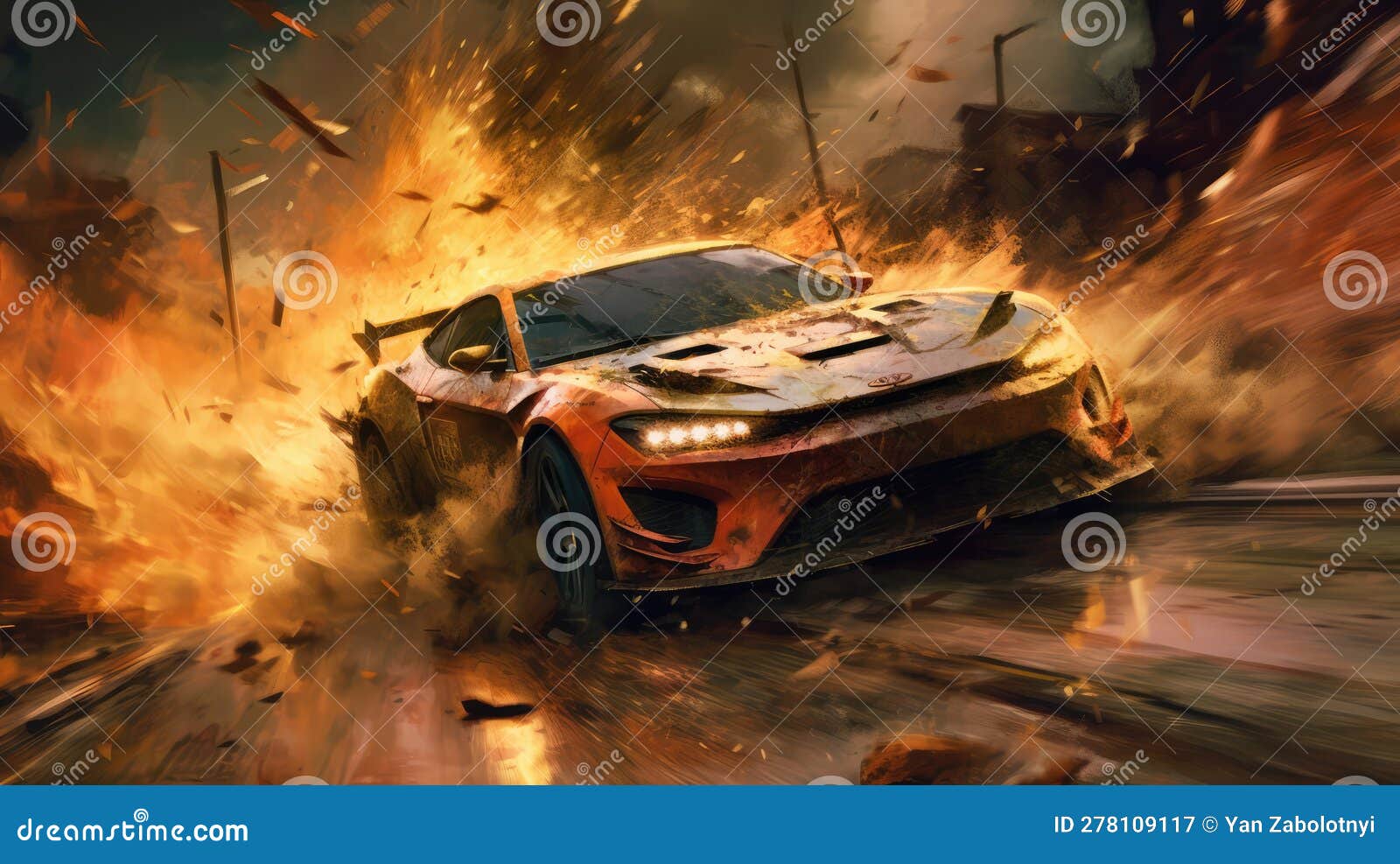 Sports Car Crashes in a Storm. Generative AI Stock Image - Image of ...