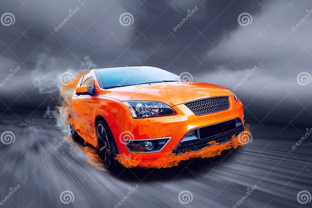 Sports car on fire stock illustration. Illustration of performance ...