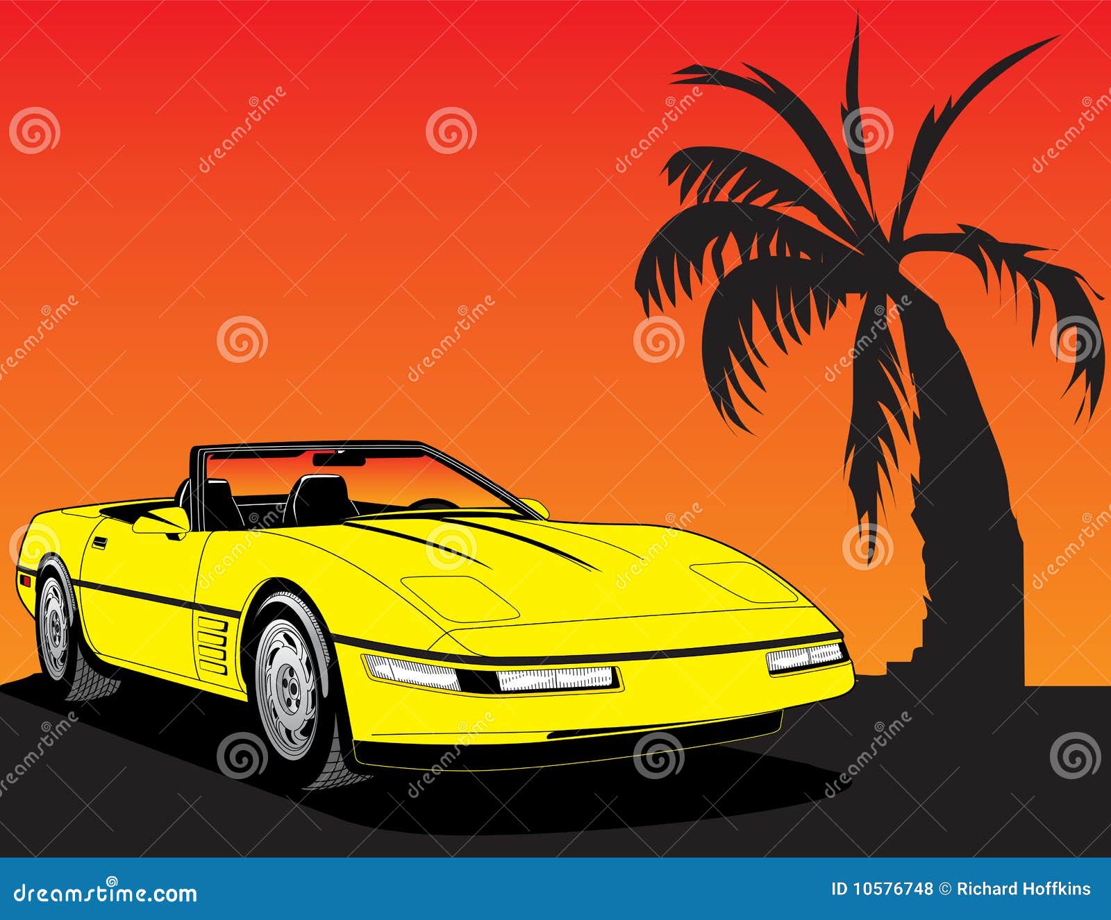 Sports Car and Palm Tree stock illustration. Illustration of automobile ...