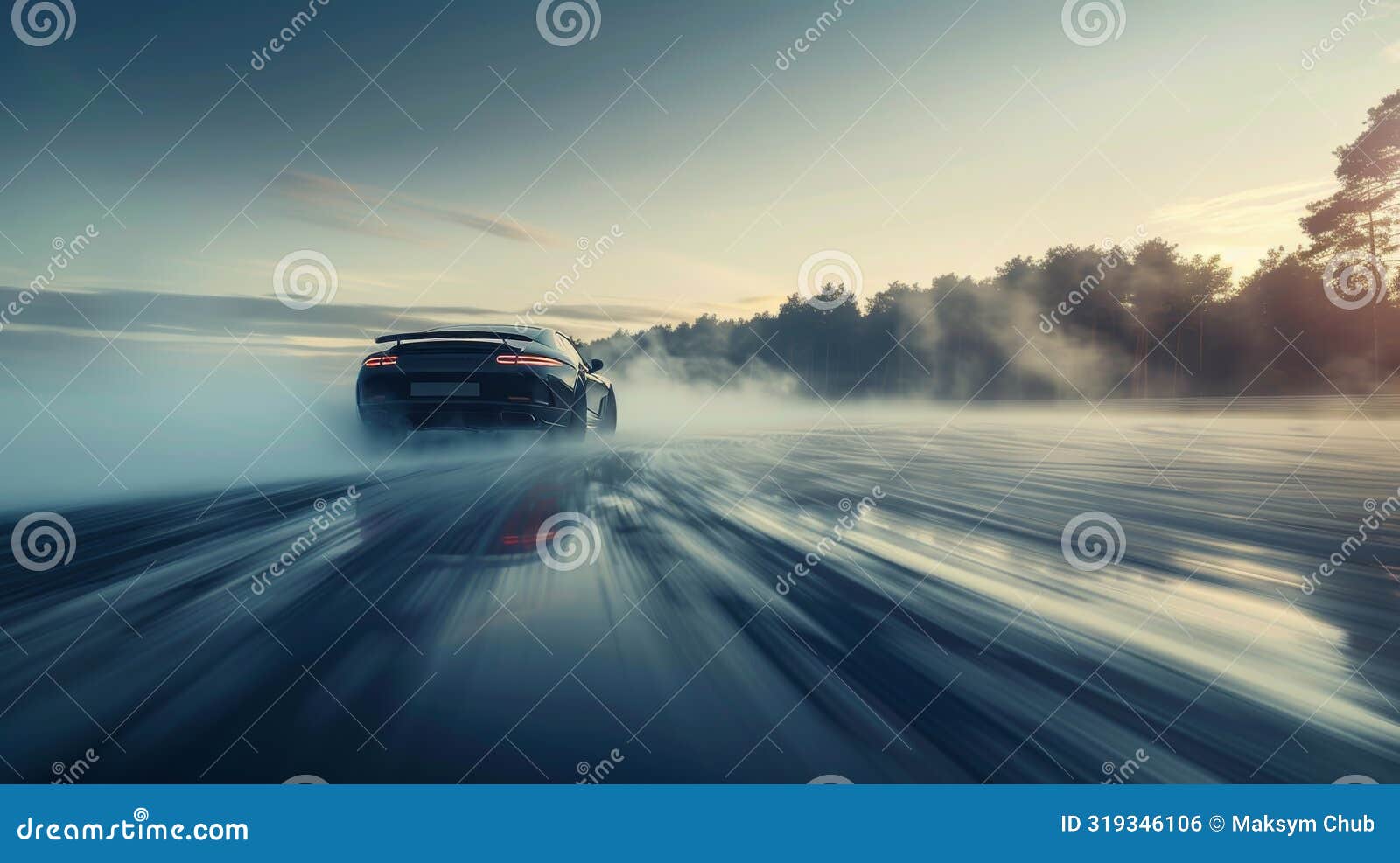 Sports Car Performing Drift Around Track Corner with Spacious Area ...