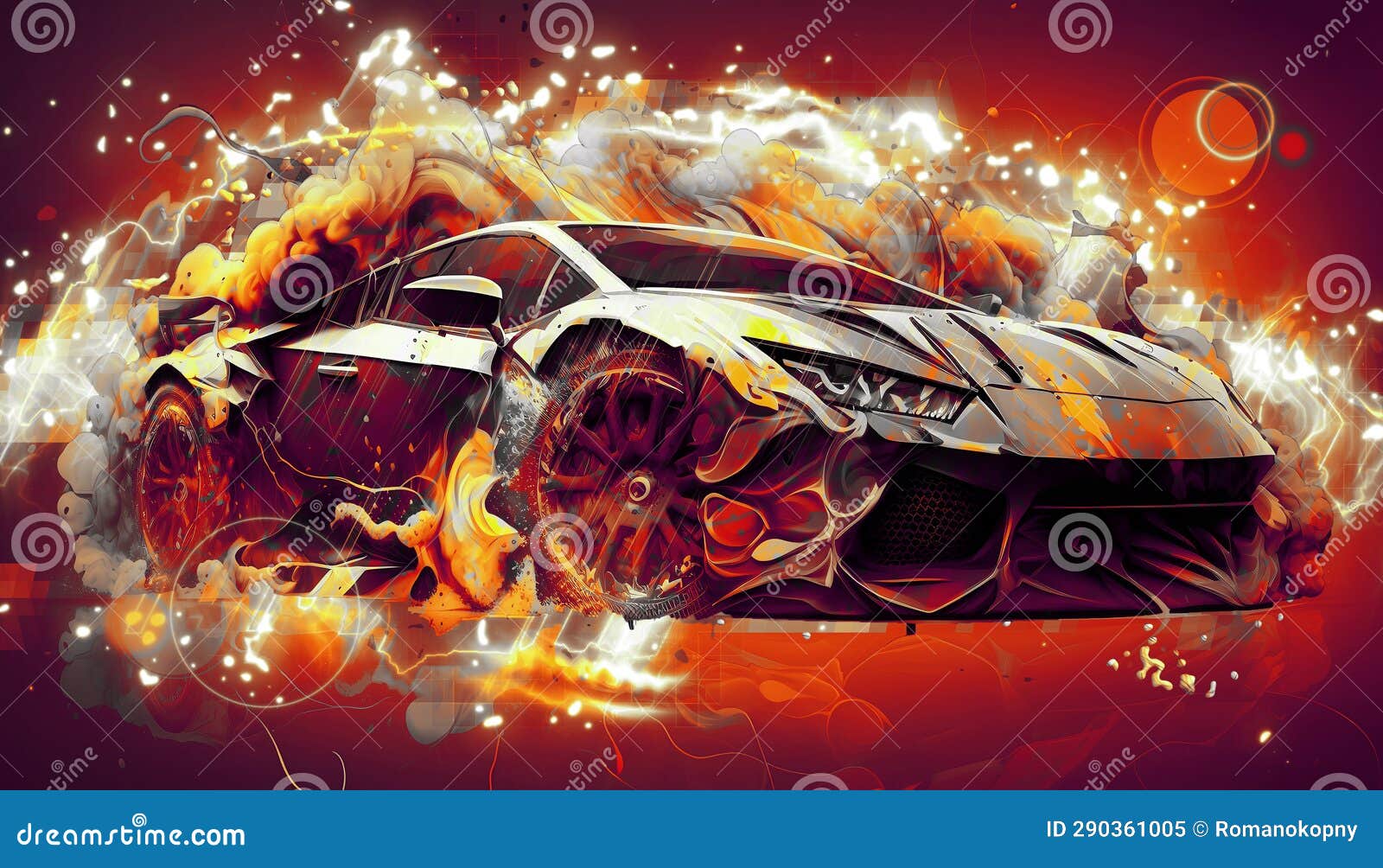 Sports Car on Red Background Surrounded by Abstract Elements Stock ...