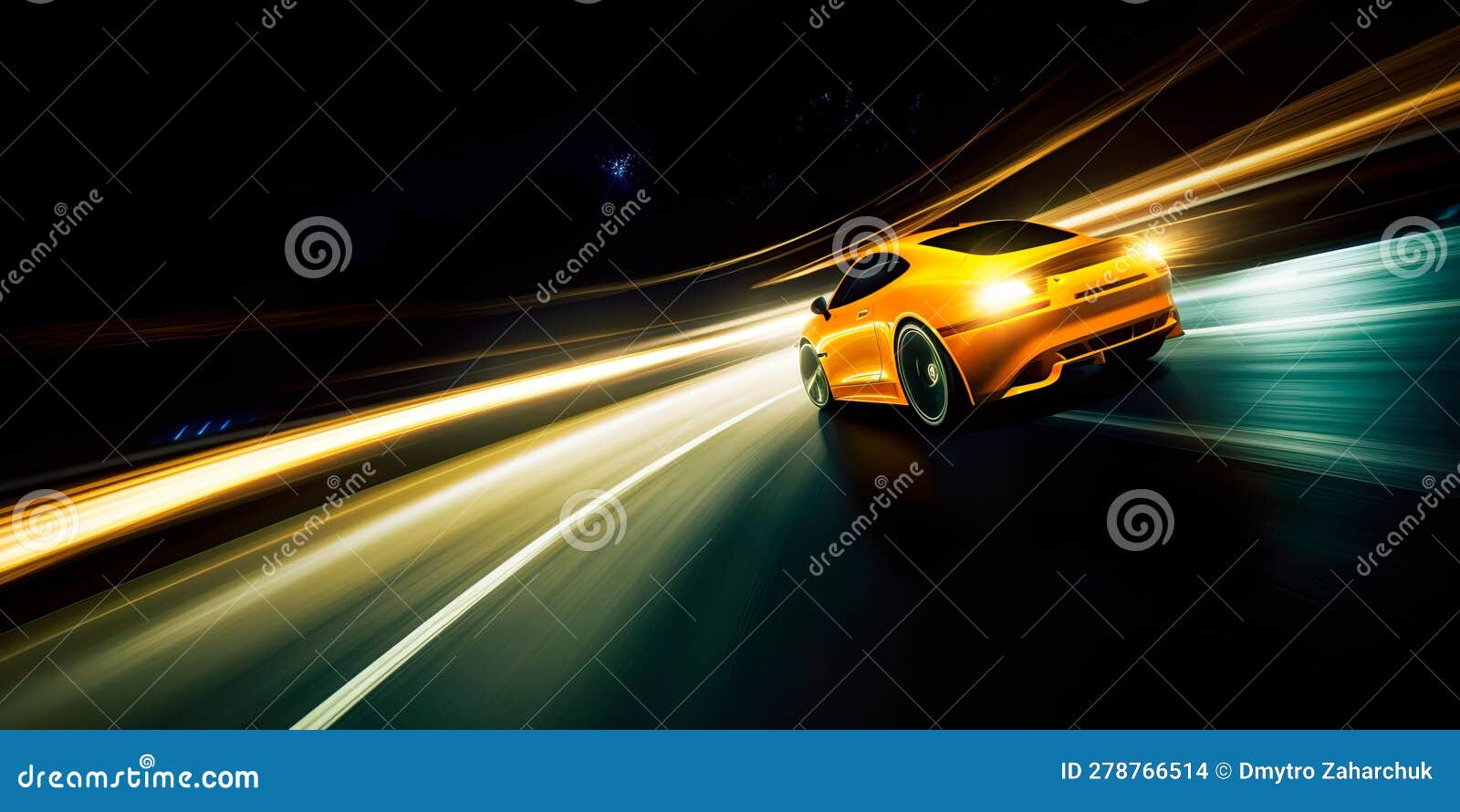 Sports Car Speeding Down A Highway At Night With Long Exposure Trails