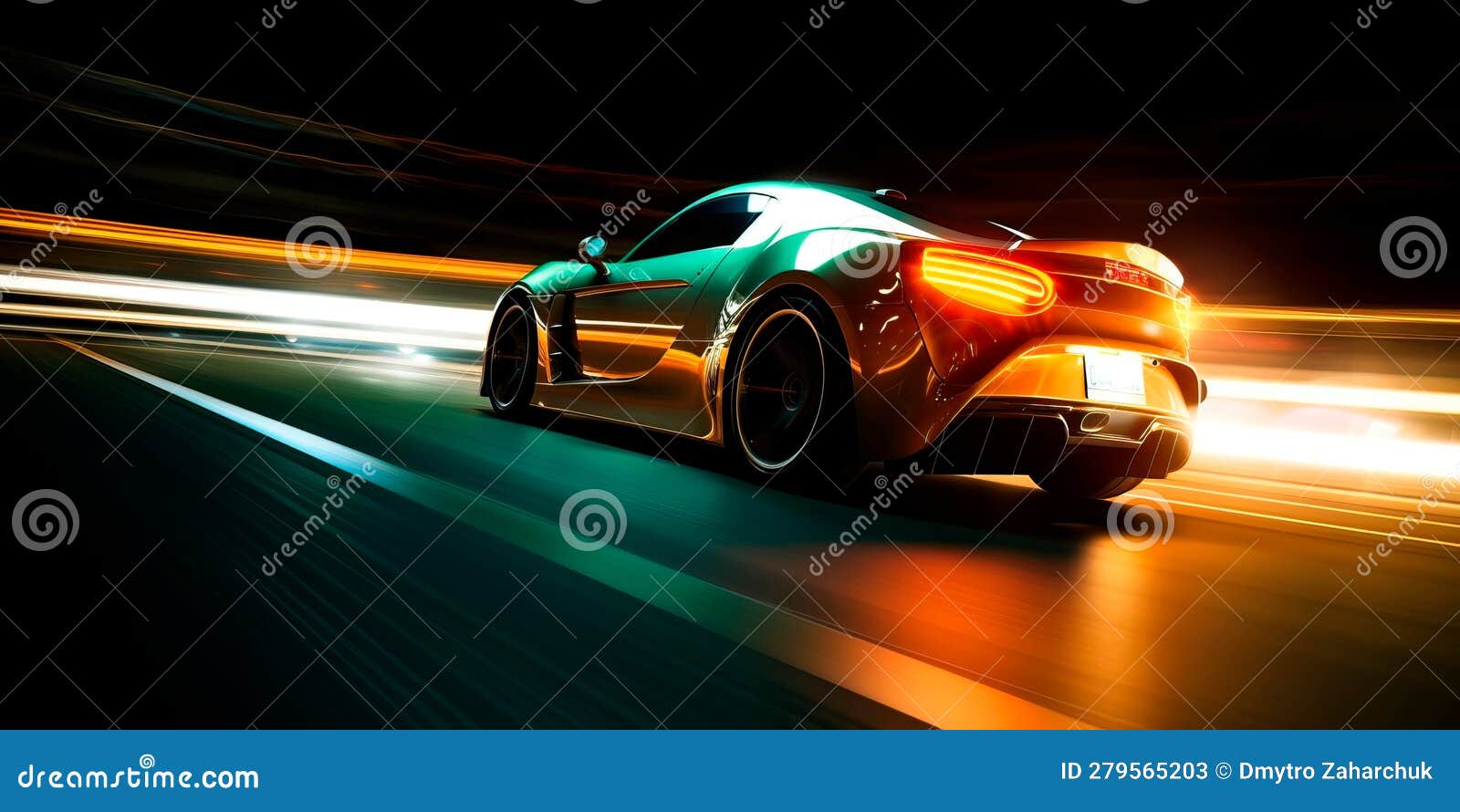 Sports Car Speeding Down A Highway At Night With Long Exposure Trails