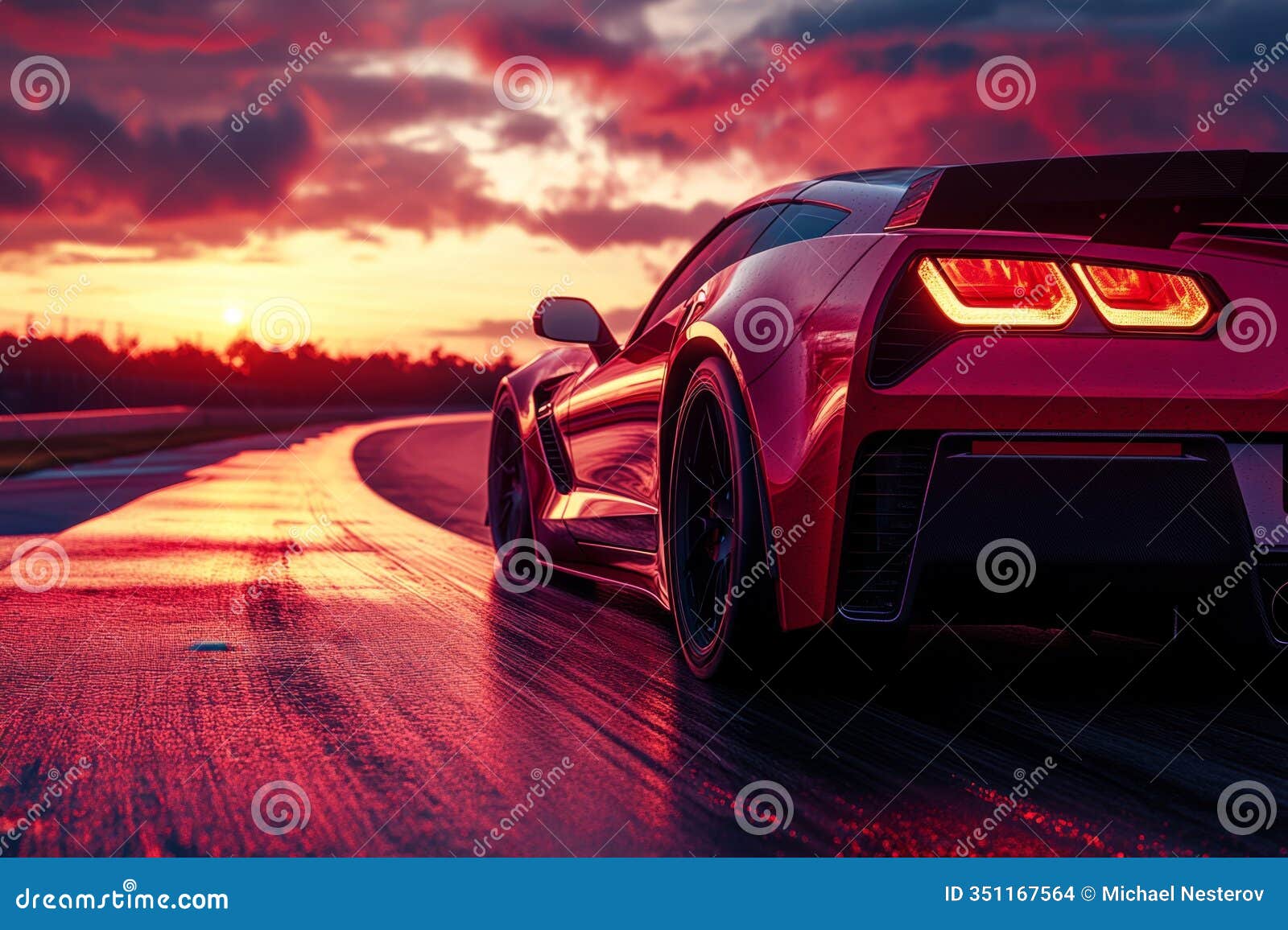 Sports Car on the Track at Sunset Stock Photo - Image of power, success ...