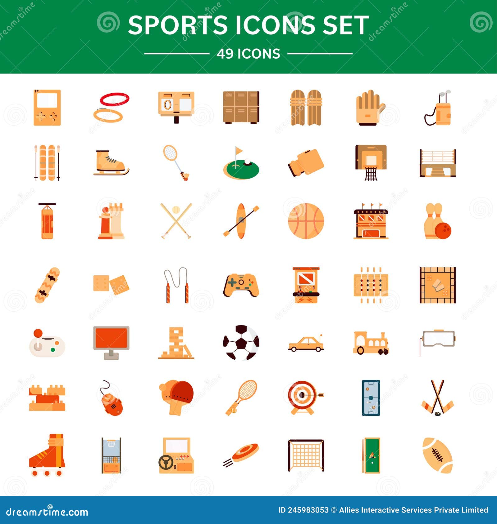 49 Sports Colorful Icon Pack in Flat Stock Illustration - Illustration ...