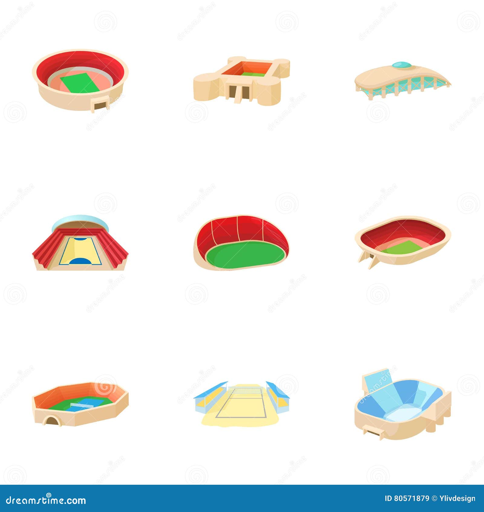 Sports Complex Icons Set, Cartoon Style Stock Vector - Illustration of ...