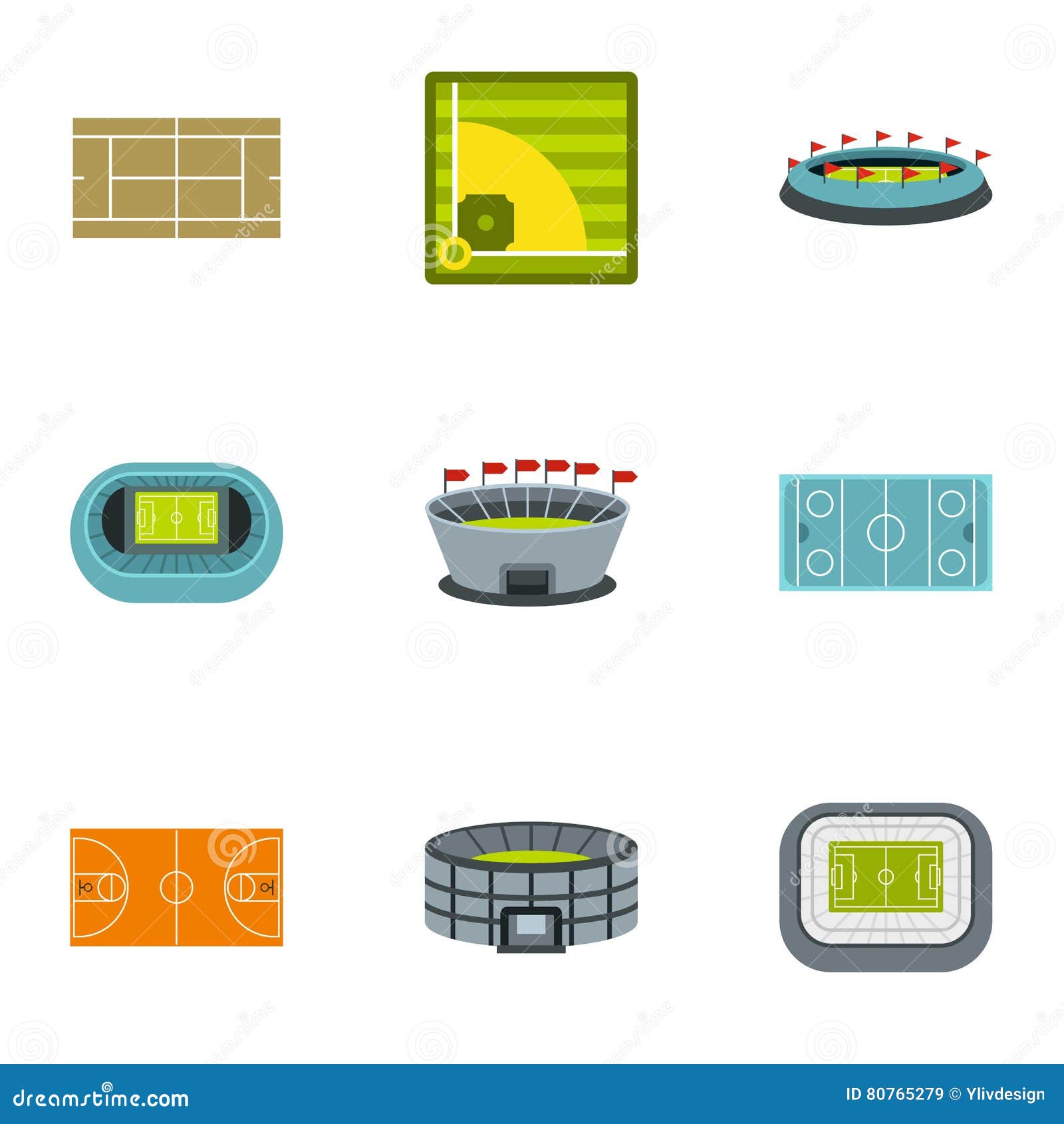 Sports Complex Icons Set, Flat Style Stock Vector - Illustration of ...