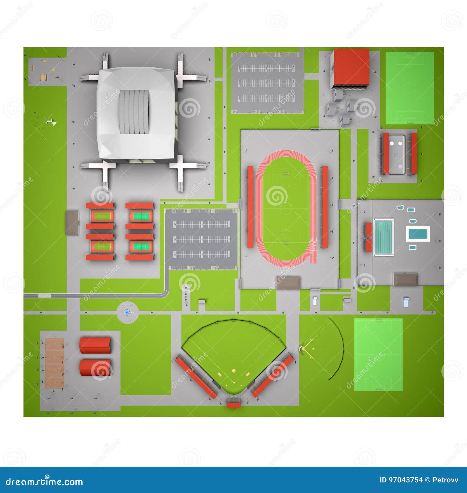 Sports complex top view stock illustration. Illustration of court ...