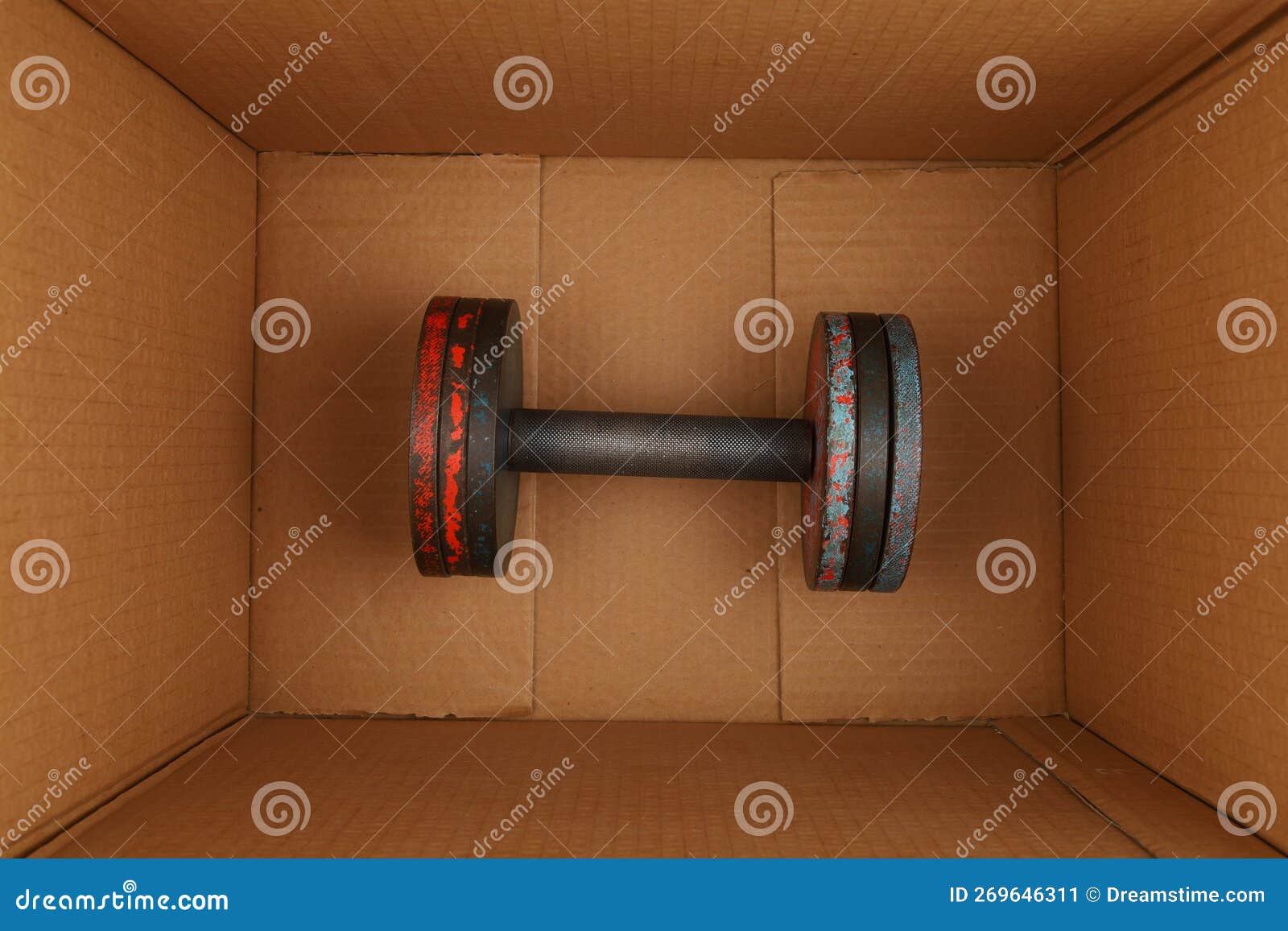 Sports dumbbell in a box stock image. Image of lifestyle - 269646311