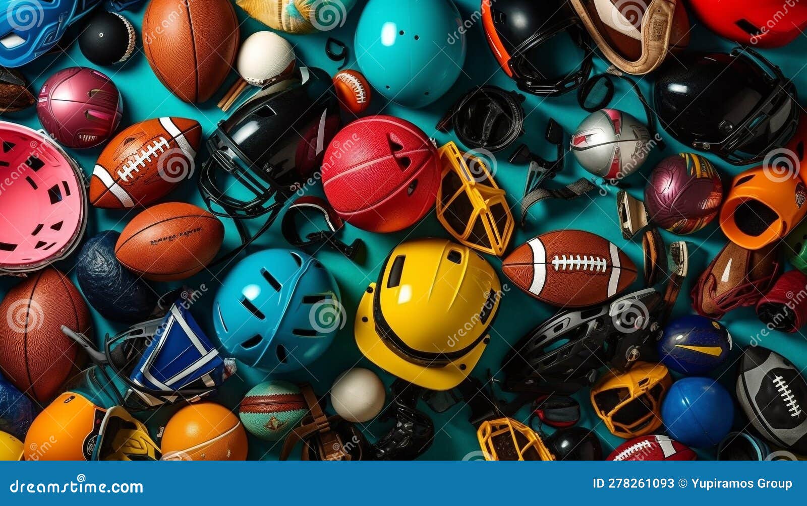 Sports Equipment Collection in a Fun Pattern Generative AI Stock Image ...