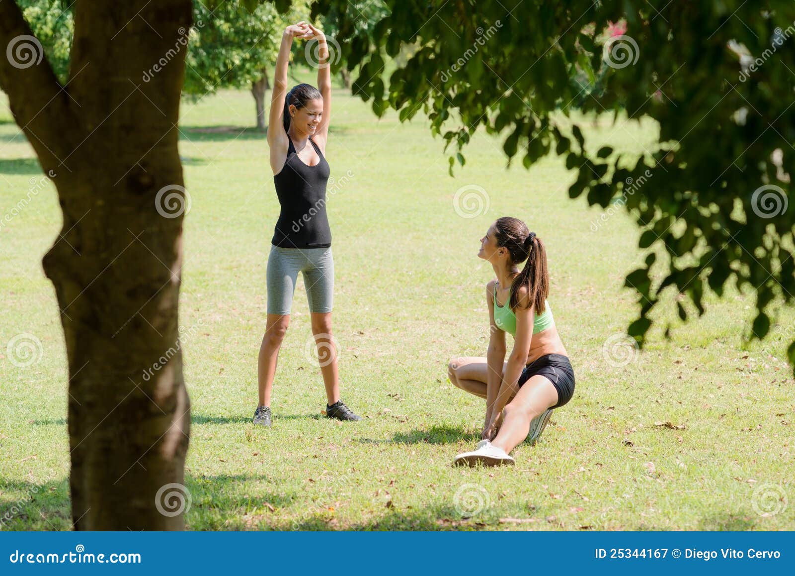Sports, Female Friends Relaxing after Jogging Stock Image - Image of ...