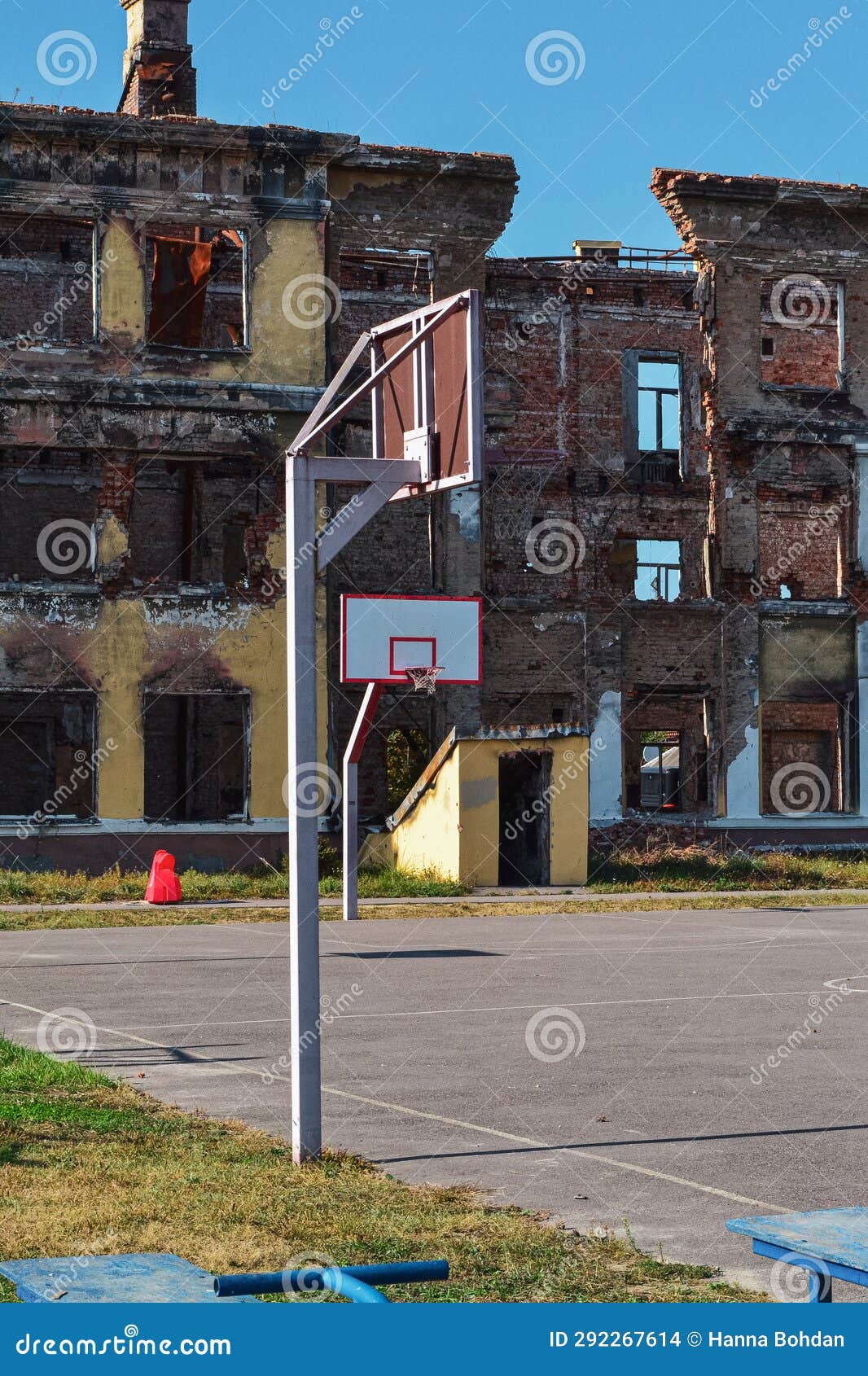A Sports Field and a Broken School Editorial Stock Image - Image of ...