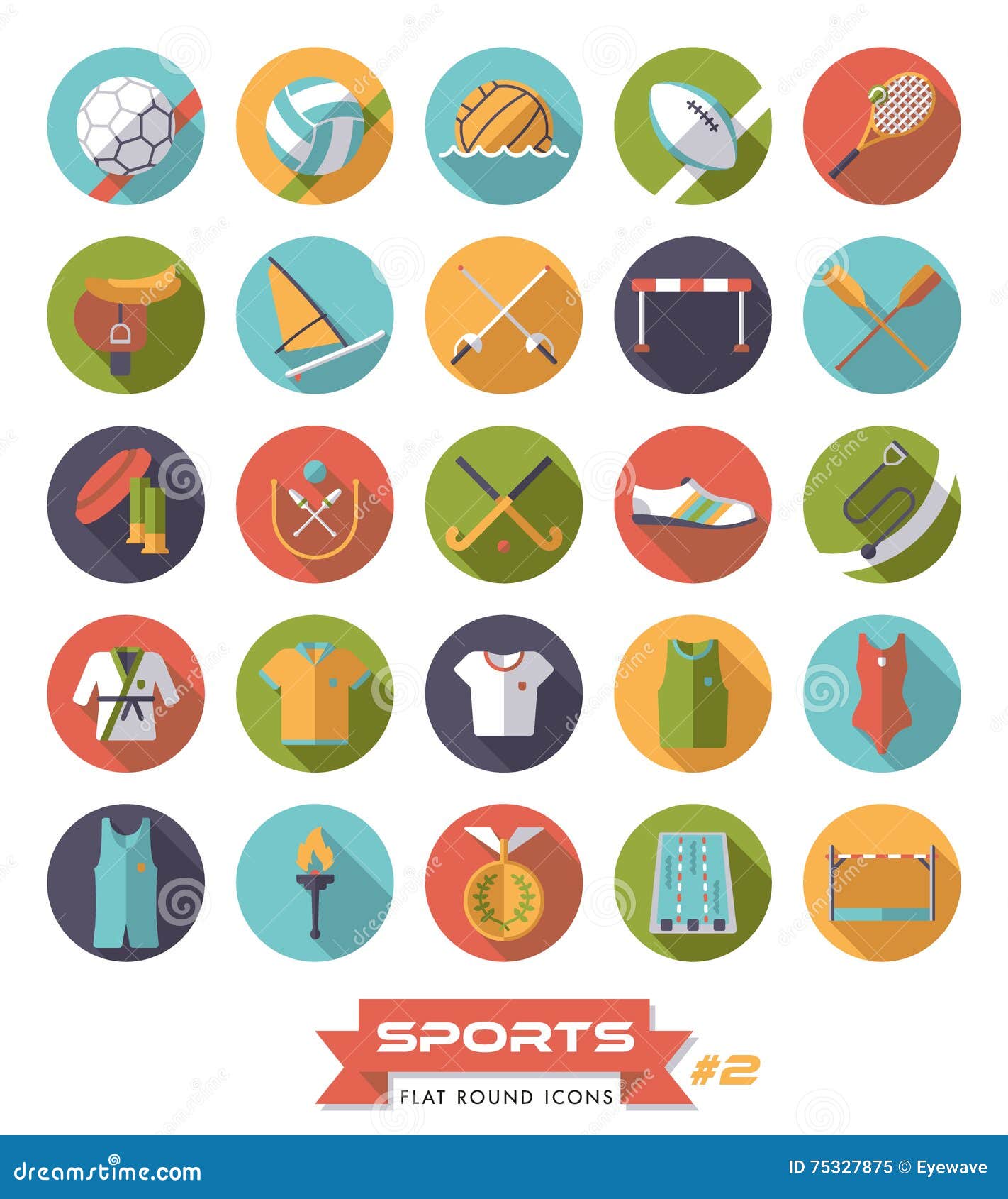 Sports Flat Design Round Icons Vector Set 2 Stock Vector - Illustration ...