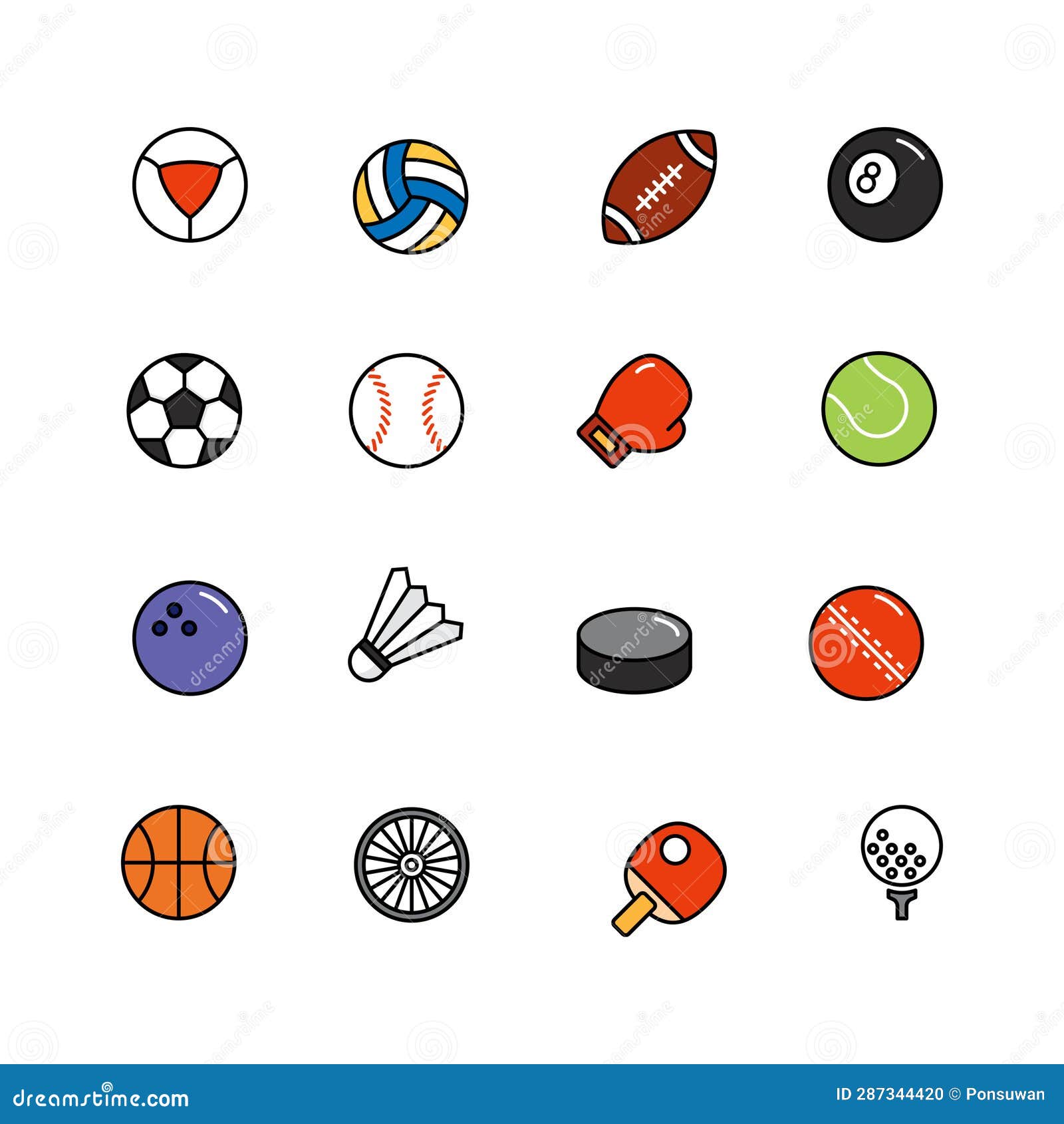 Sports Flat Line Icons Set Vector Illustration Stock Illustration ...