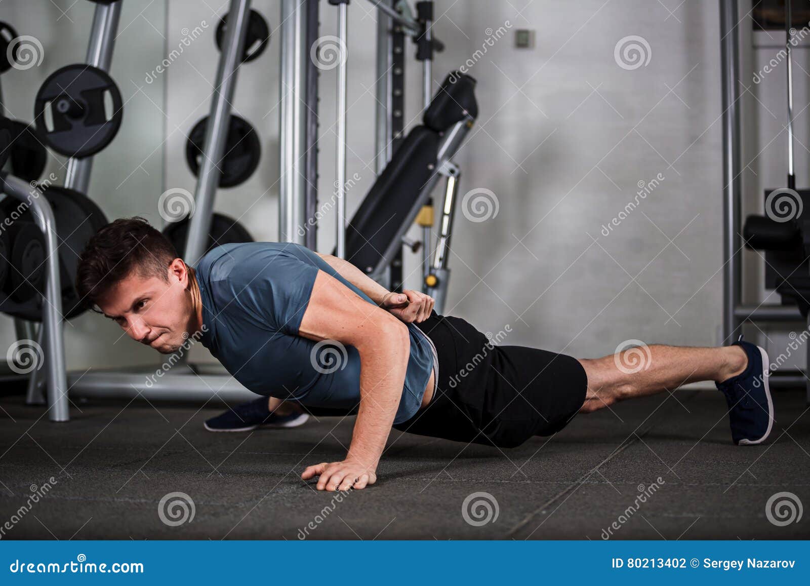 Sports Guy Push-ups in the Gym Stock Photo - Image of concentration ...