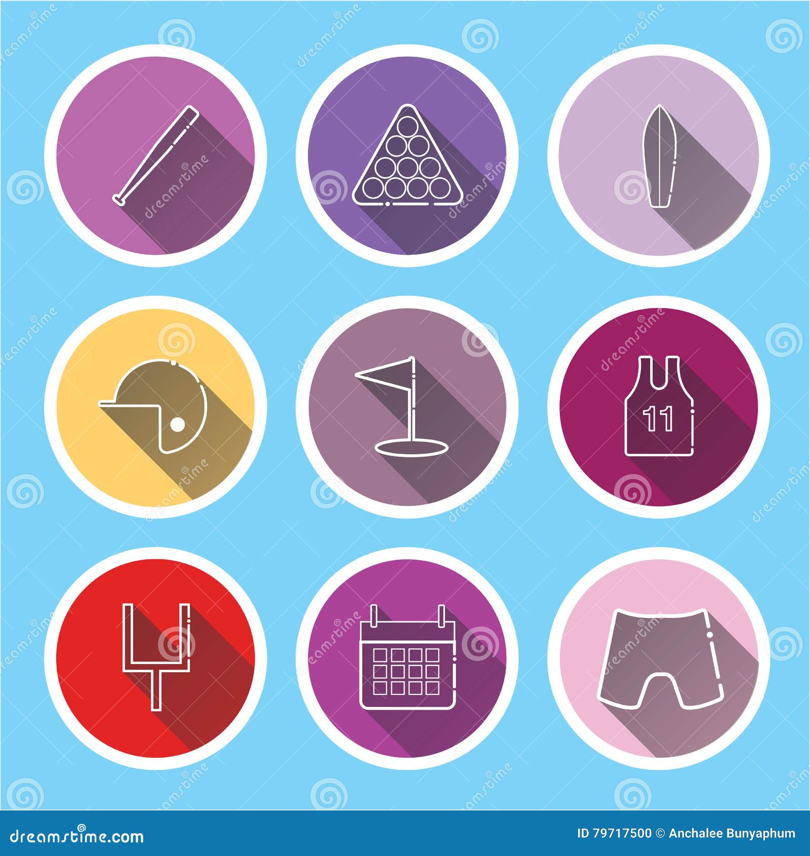 Sports Icons Set on Blue Long Shadows Stock Illustration - Illustration ...