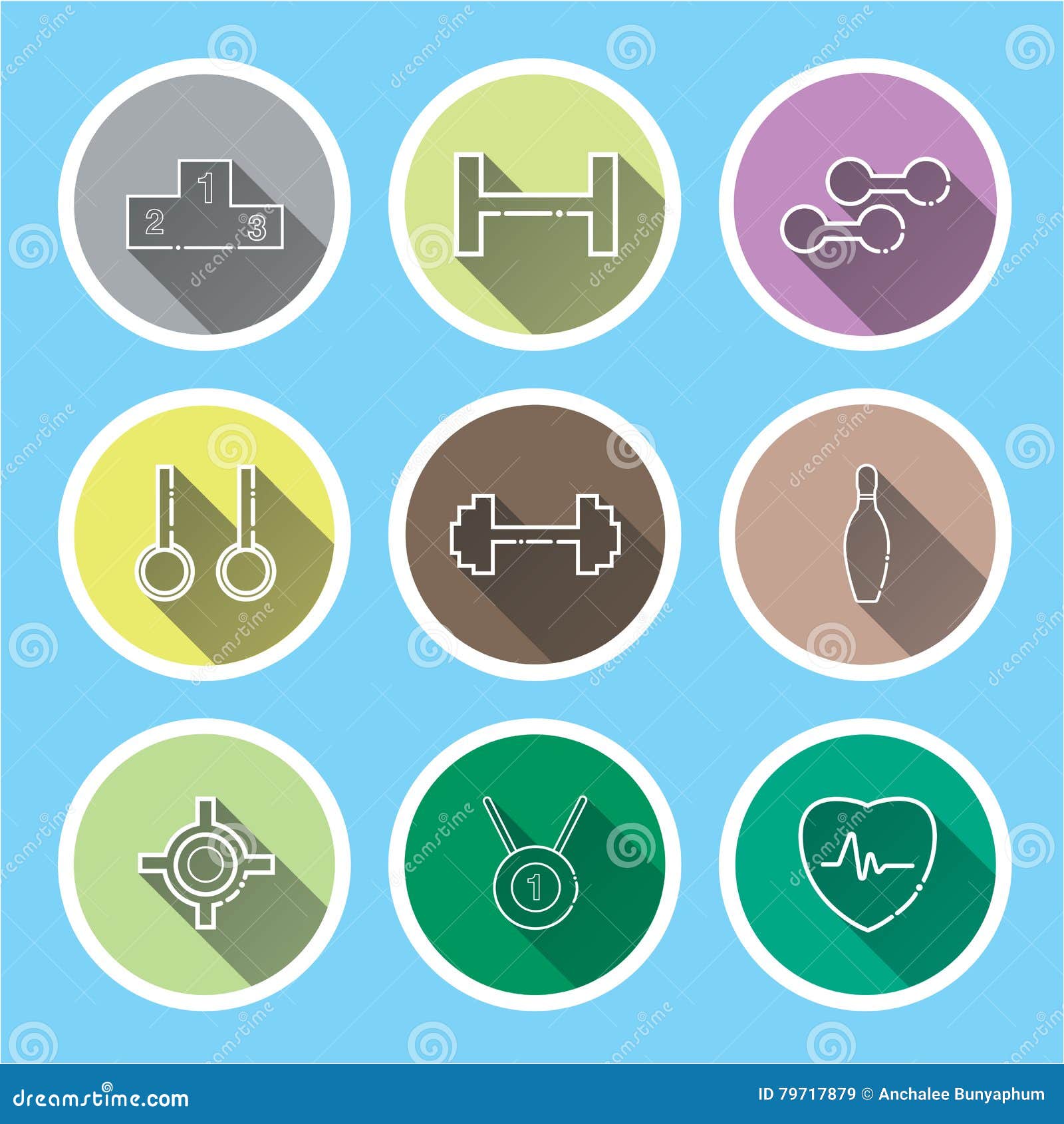 Sports Icons Set on Blue Long Shadows Stock Illustration - Illustration ...