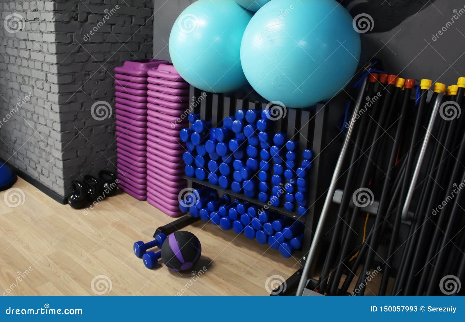 Sports Inventory in Modern Gym Stock Image - Image of workout, care ...