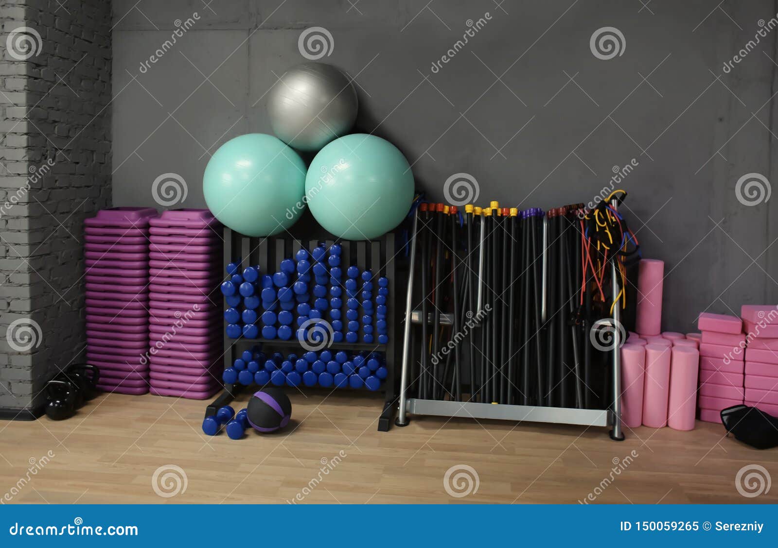 Sports Inventory in Modern Gym Stock Image - Image of lifestyle, ball ...