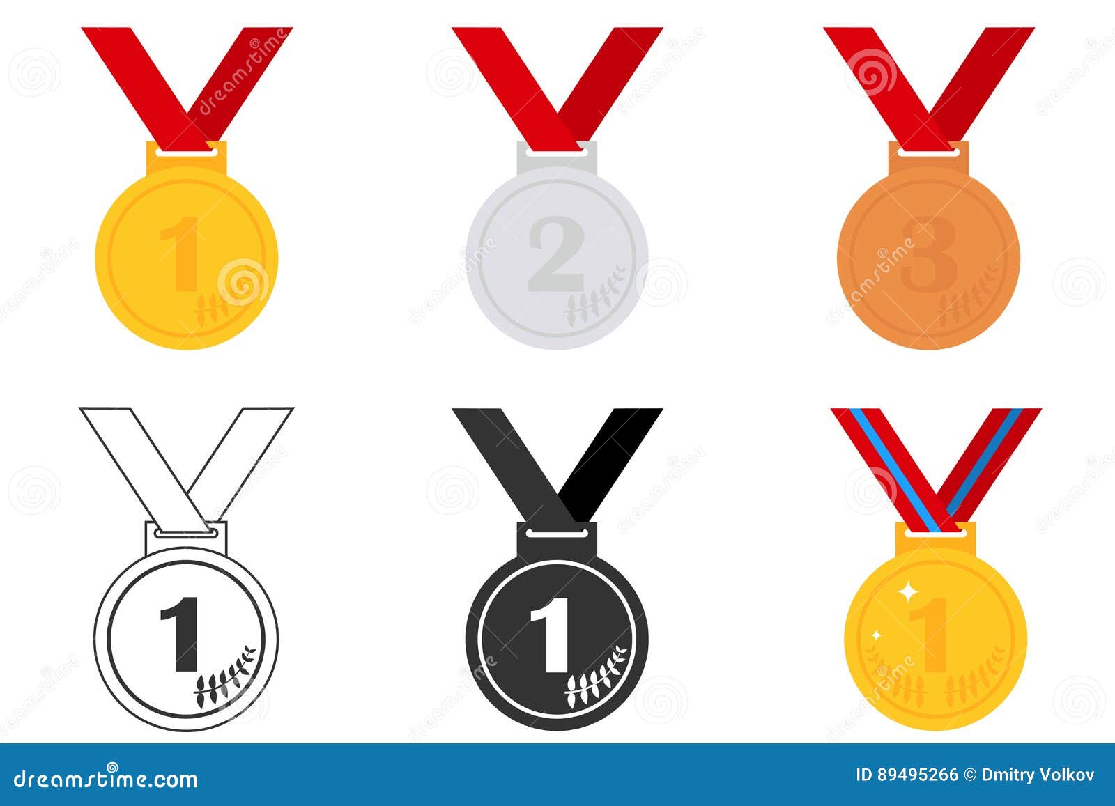 Set Of Sports Medals With Laurel Wreath. Templates, Layouts For Sports ...