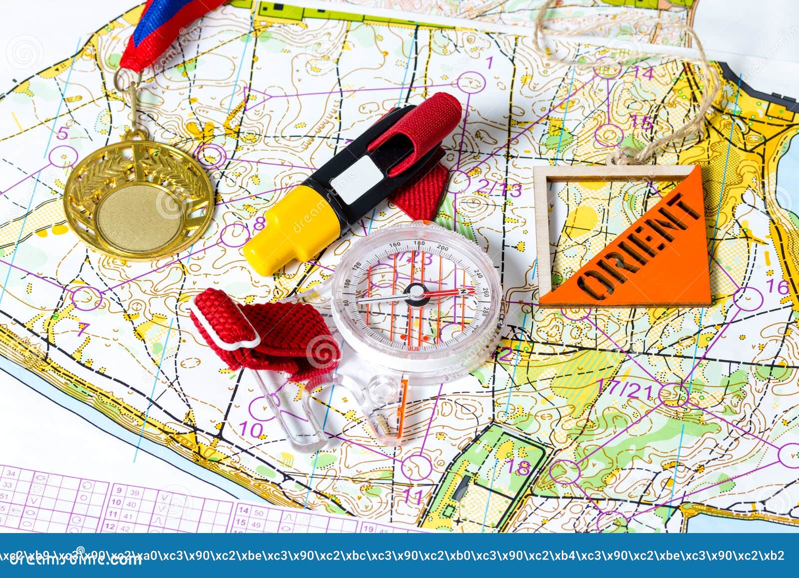 Sports Orientation Concept: Compass Chip Prism Card and Medal Stock ...