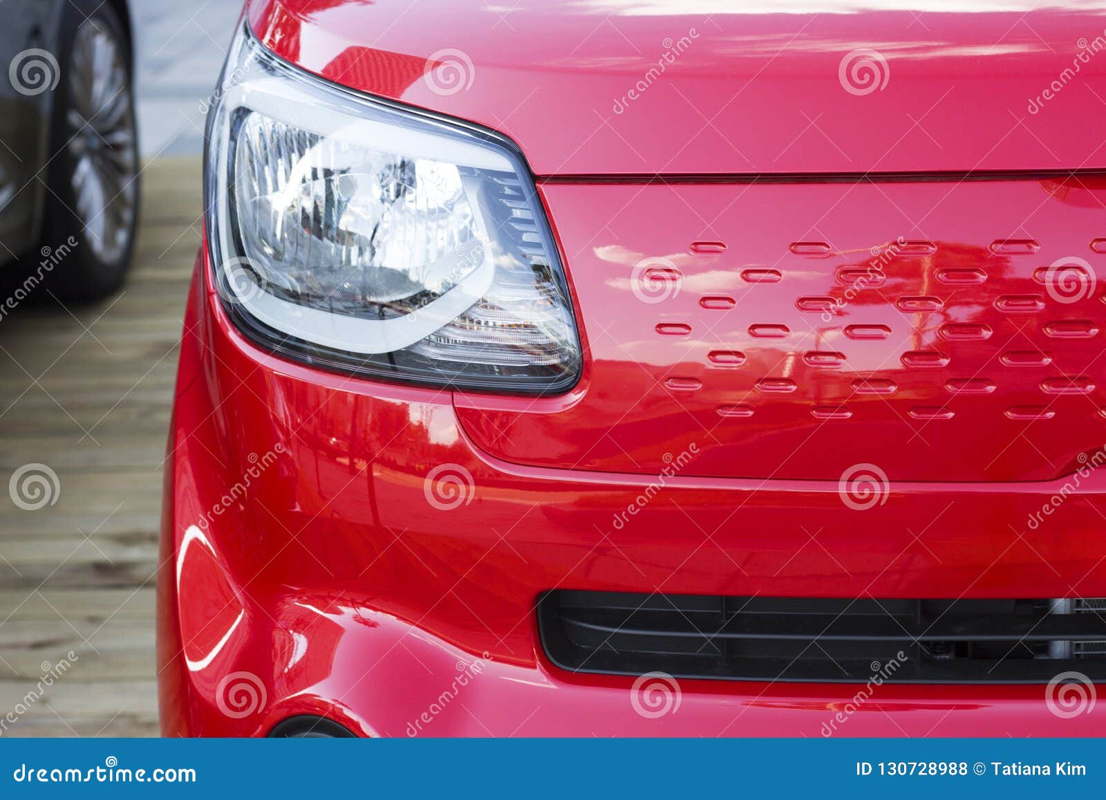 Sports Red Car Front View, Close-up Stock Photo - Image of glass ...