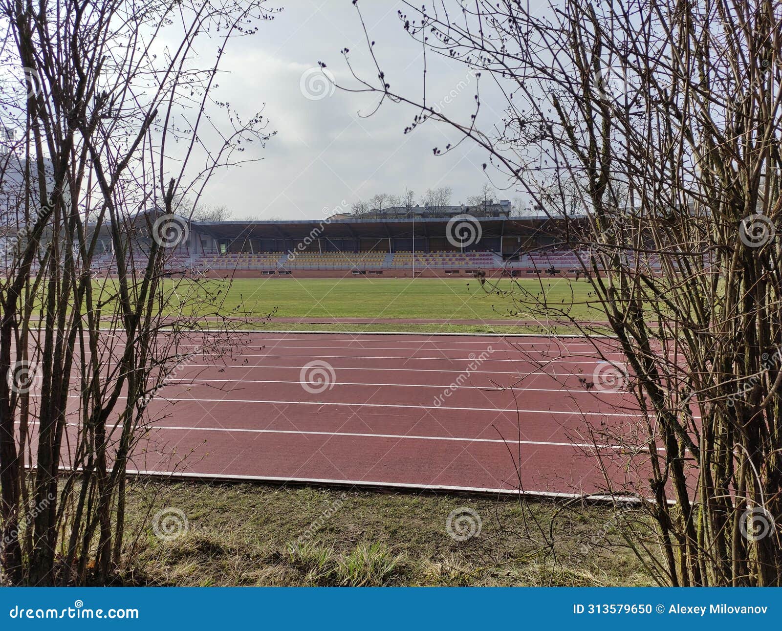 Sports Stadium with Running Tracks in Spring Stock Photo - Image of ...