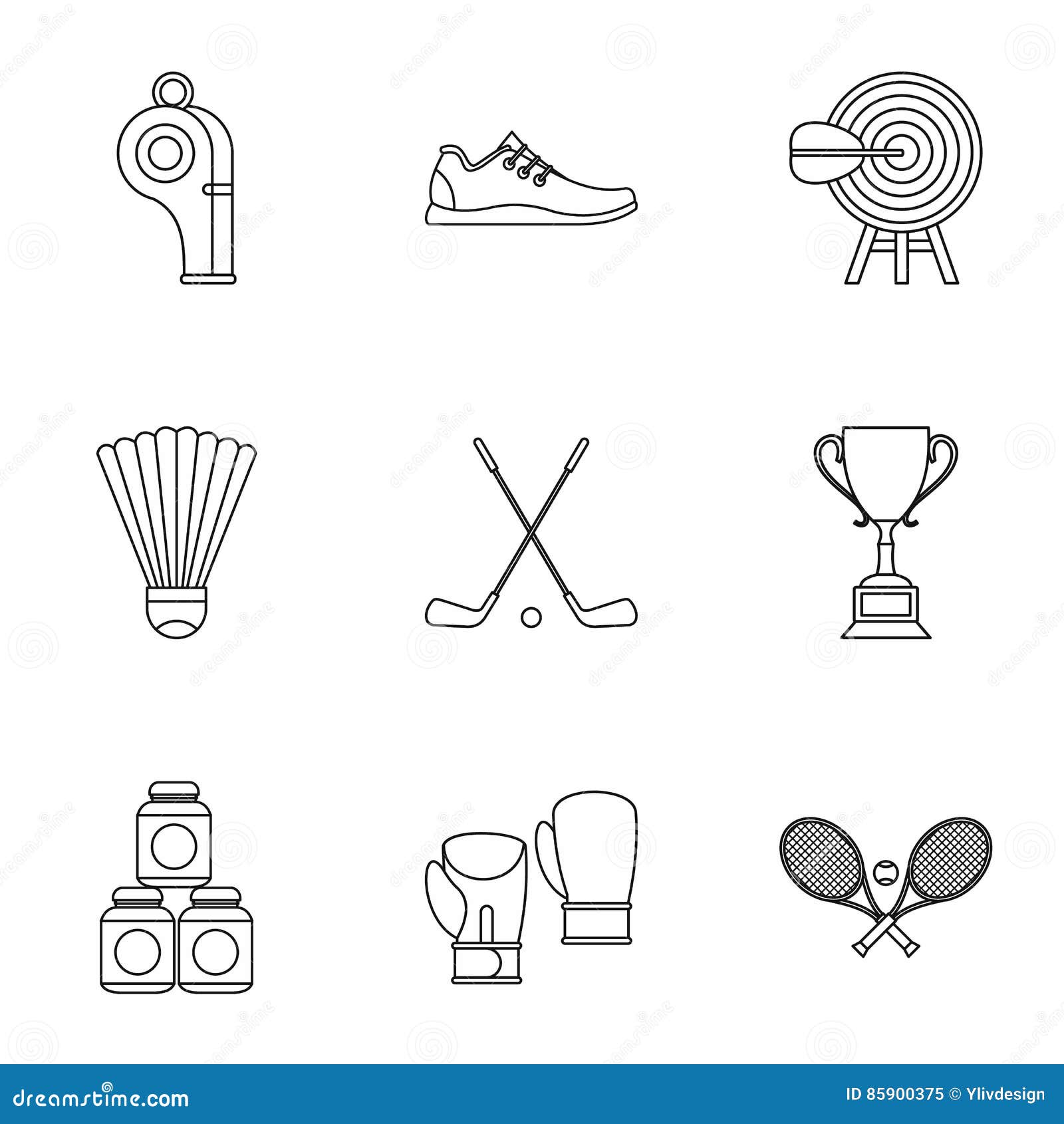 Sports Stuff Icons Set, Outline Style Stock Vector - Illustration of ...