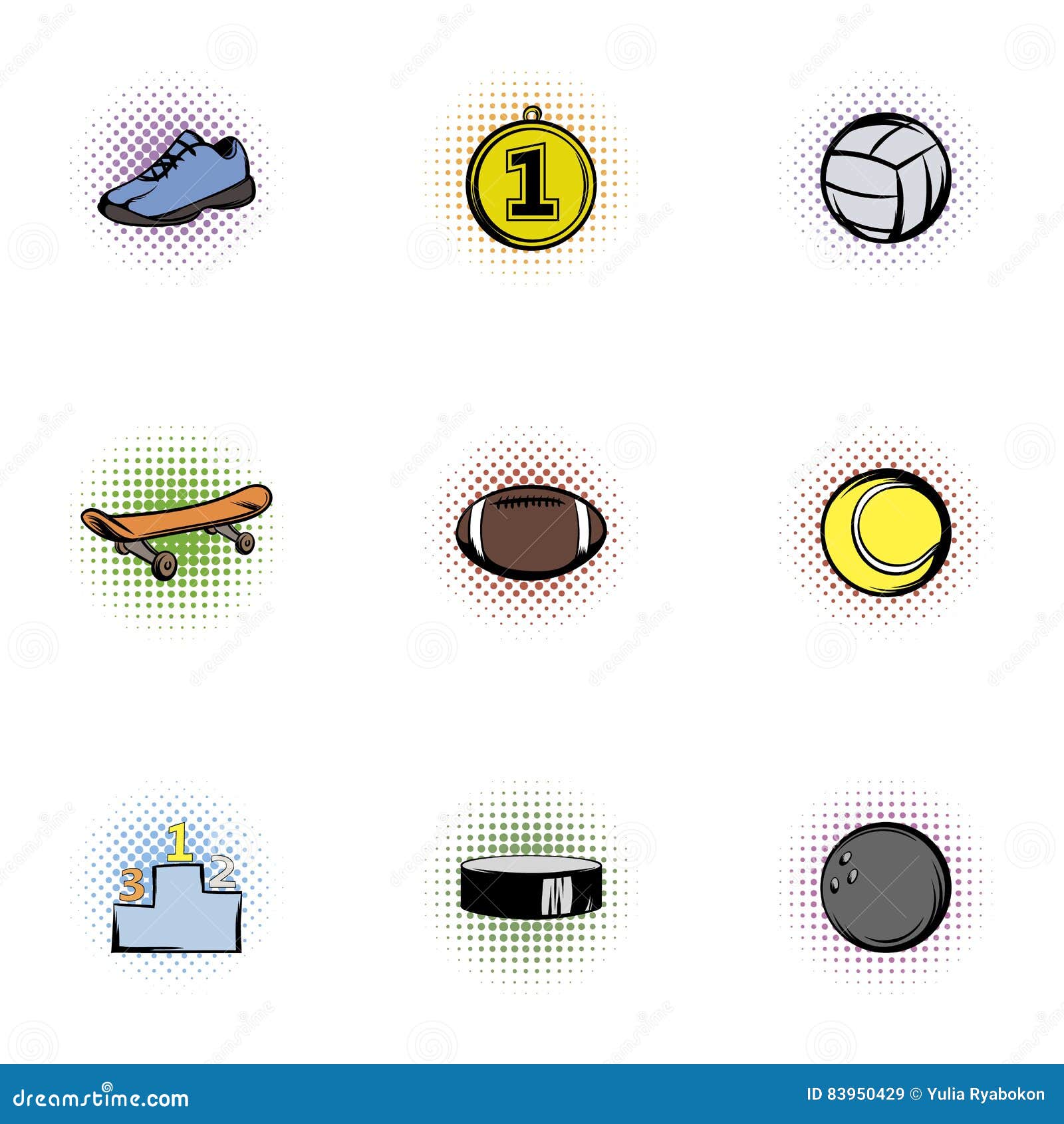 Sports Stuff Icons Set, Pop-art Style Stock Vector - Illustration of ...