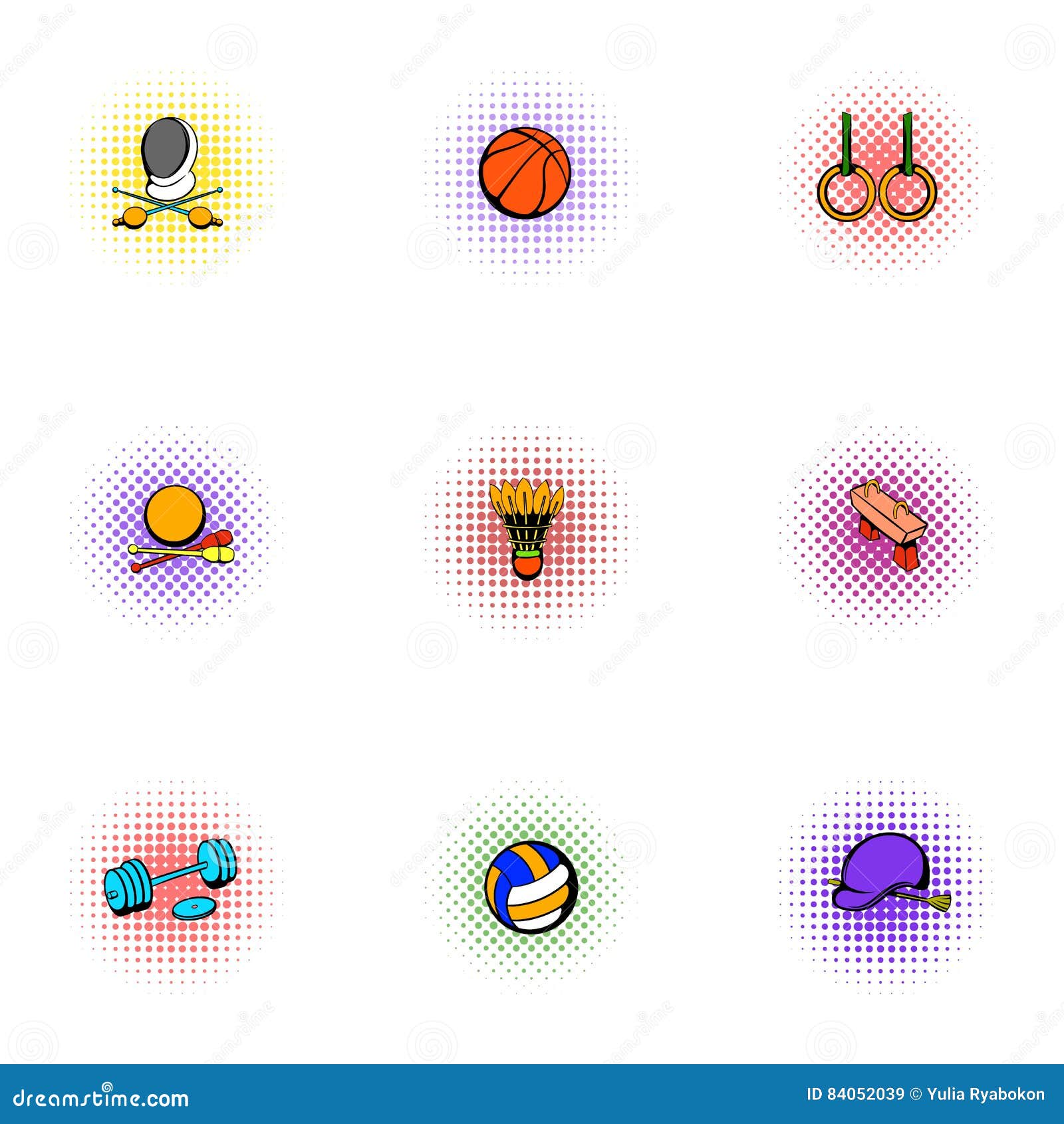 Sports Stuff Icons Set, Pop-art Style Stock Vector - Illustration of ...