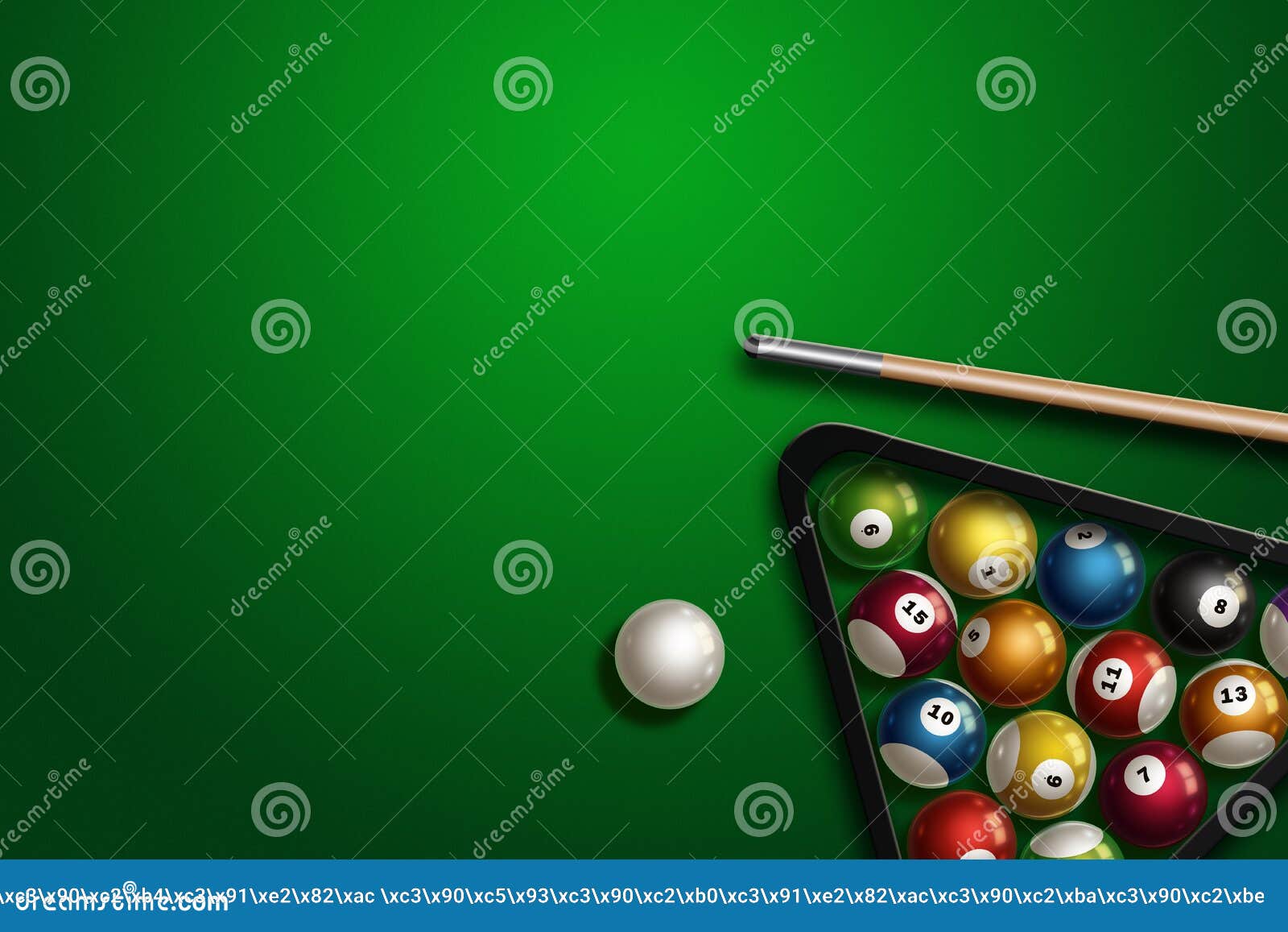 Sports Theme with Billiards, a Full Set of Billiard Balls, Cue, on a ... Sports Theme with Billiards, a Full Set of Billiard Balls, Cue, on a ...