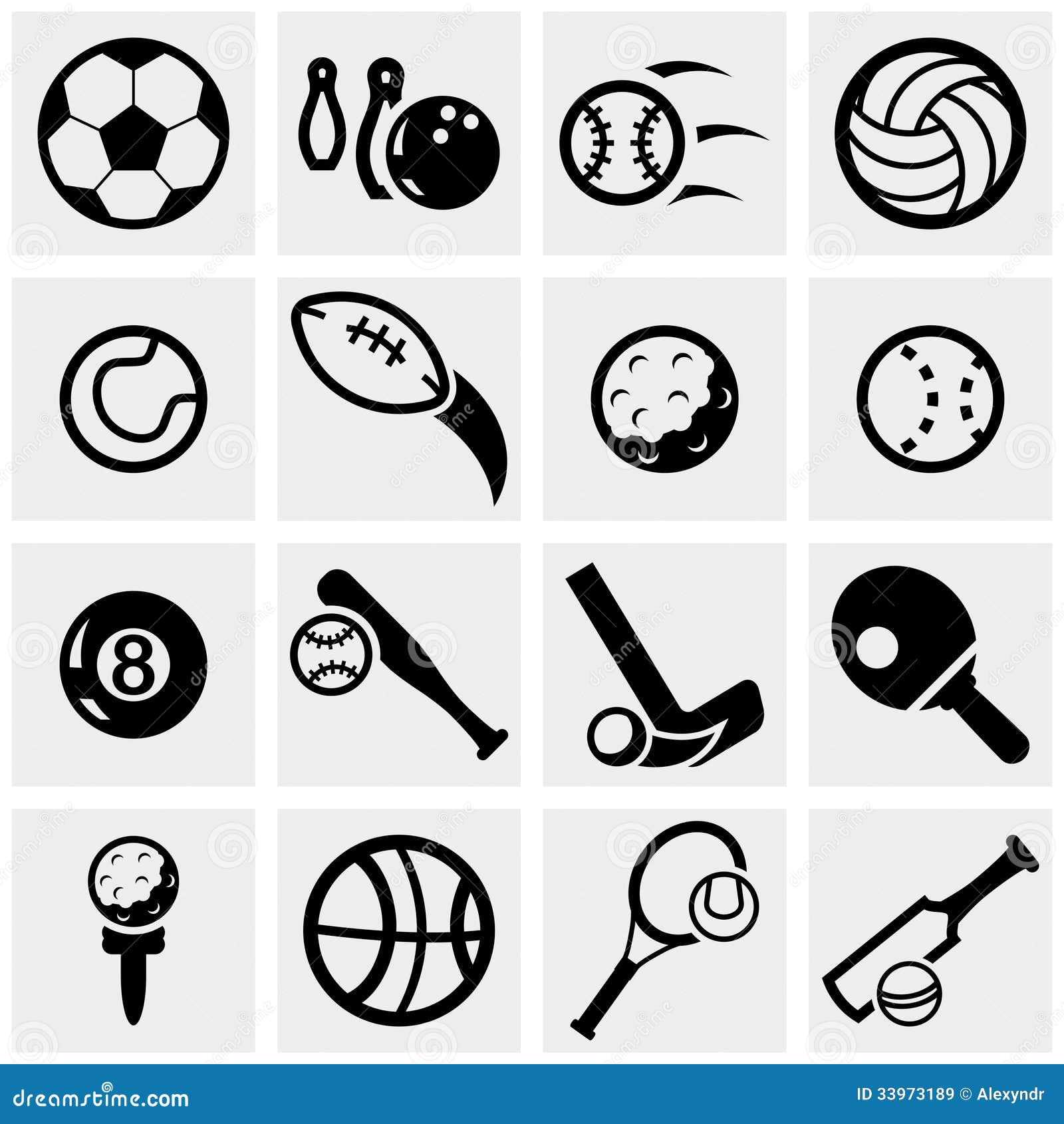 Sports Vector Icons Set on Gray. Stock Vector - Illustration of black ...