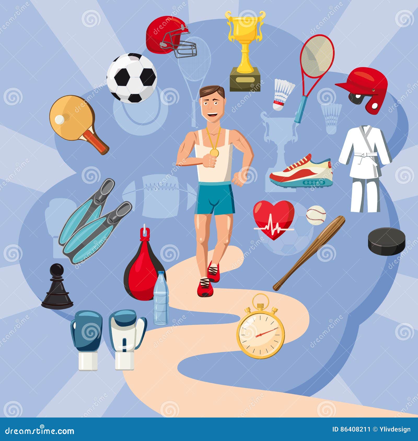Sportsman Items Concept, Cartoon Style Stock Vector - Illustration of ...
