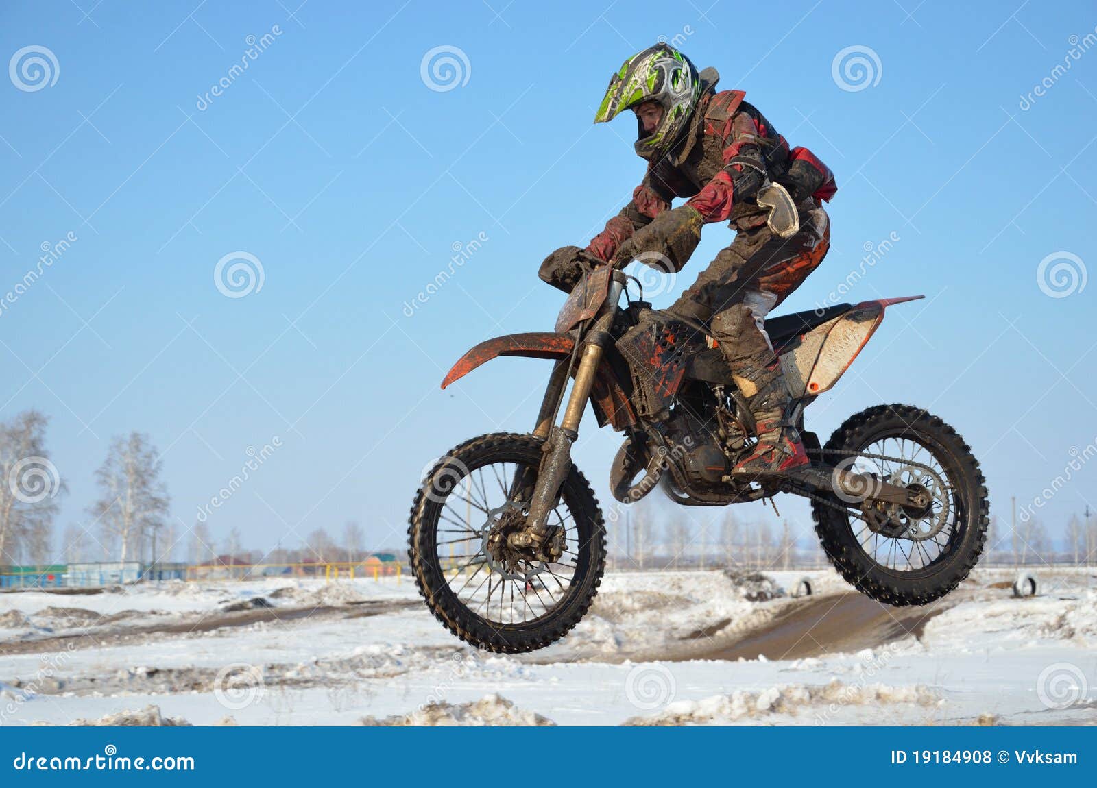 Sportsman on the Motorcycle Flies through the Air Stock Photo - Image ...
