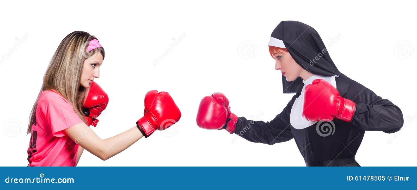 The Sportsman and Nun Boxing Isolated on White Stock Image - Image of ...