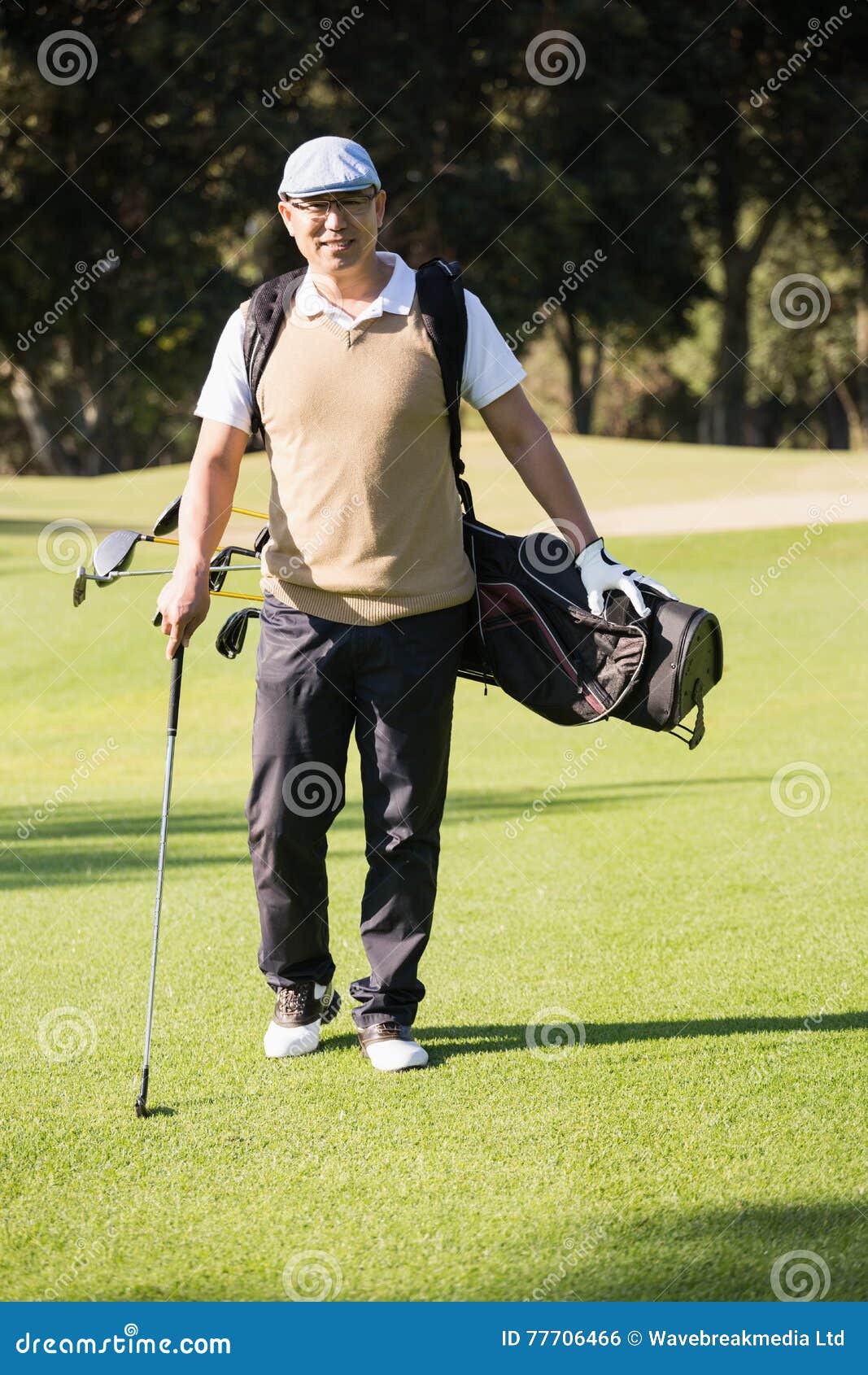 Sportsman Posing with His Golf Bag Stock Photo - Image of posing ...