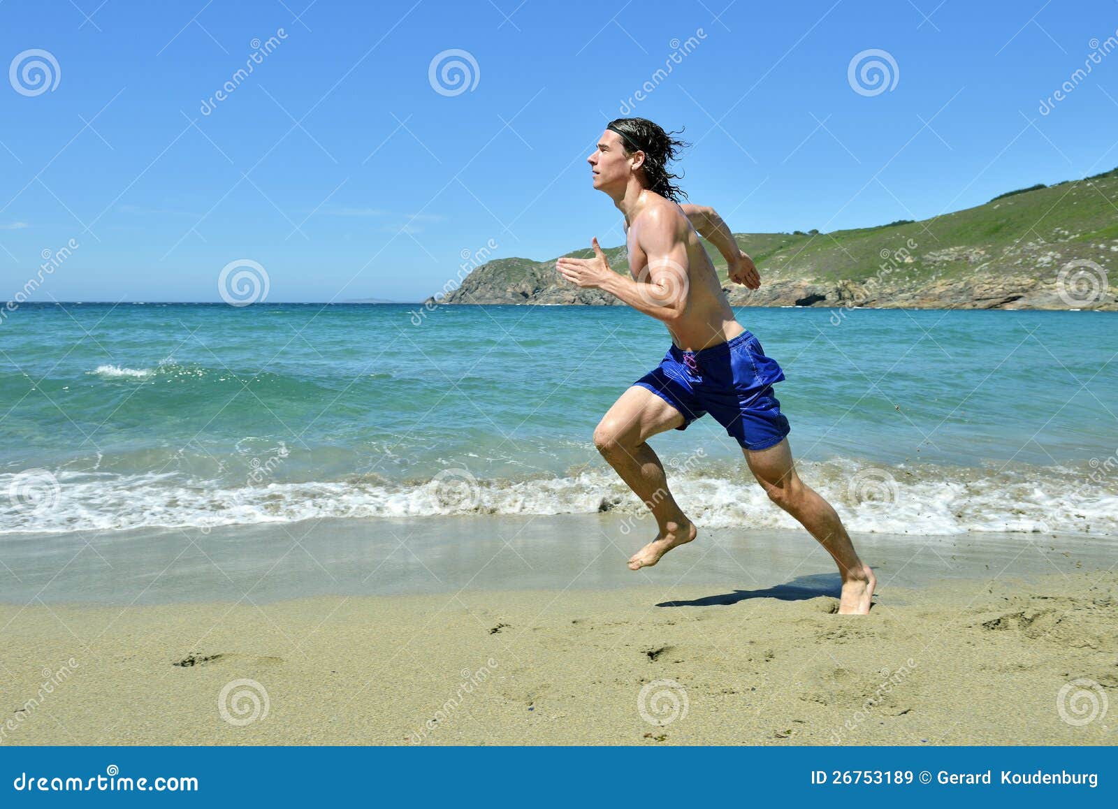 Sportsman Running on the Beach Stock Image - Image of athletic, male ...