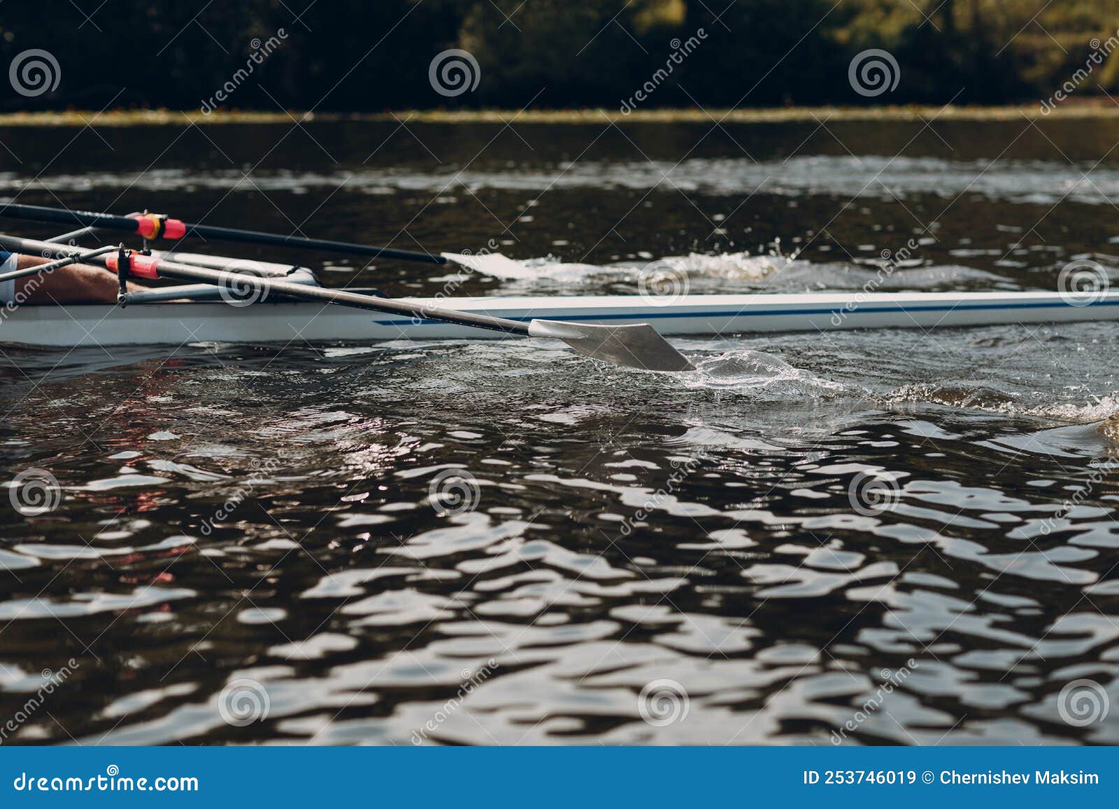 A Rower In A Boat With An Oar. A Man Rafts On A Kayak On The River ...